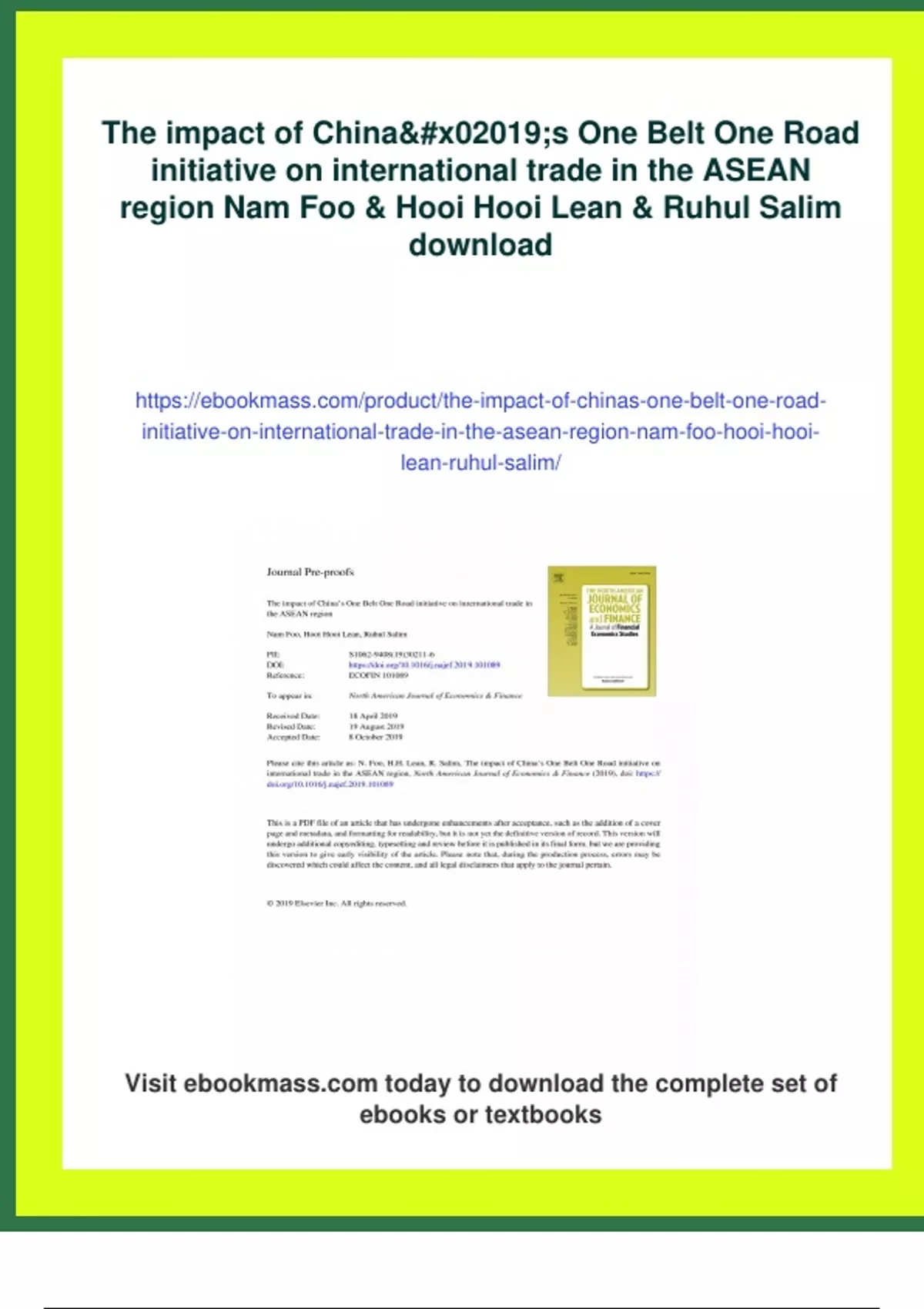 Summary The impact of China’s One Belt One Road initiative on ...