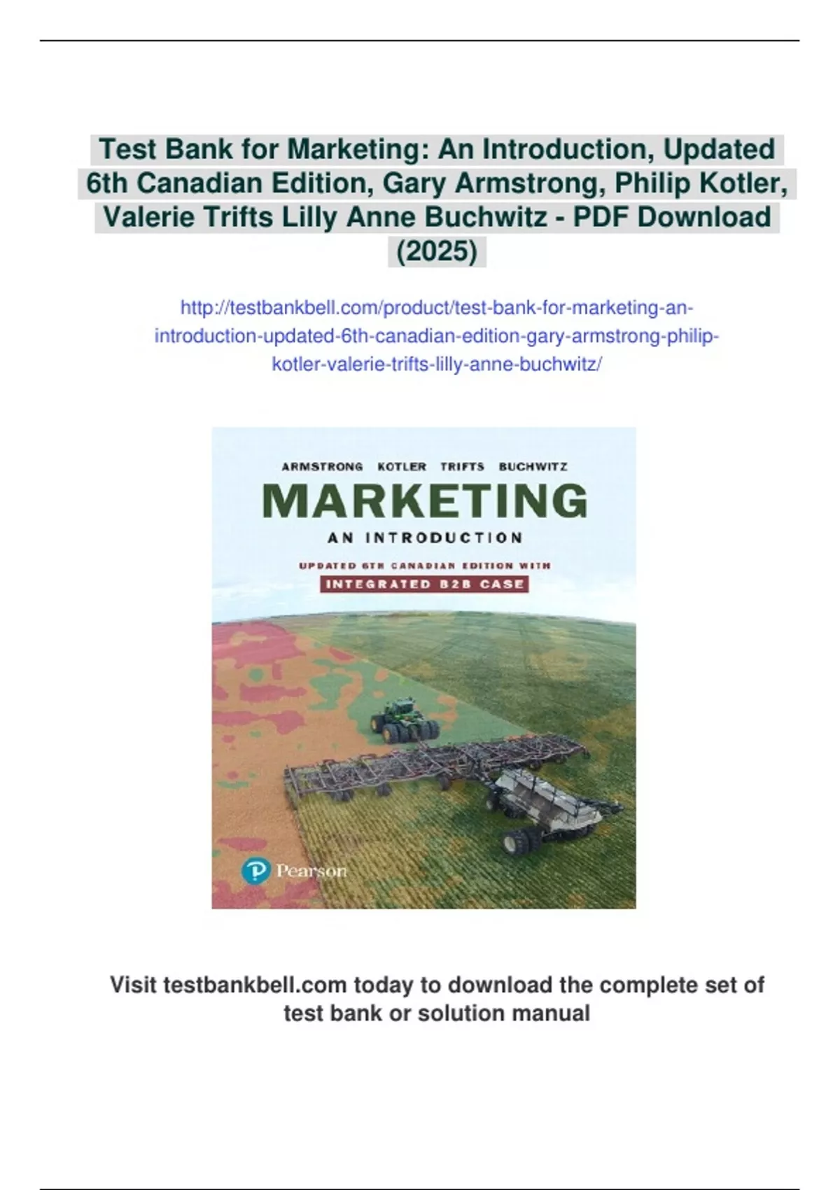 Summary Test Bank for Marketing: An Introduction, Updated 6th Canadian ...