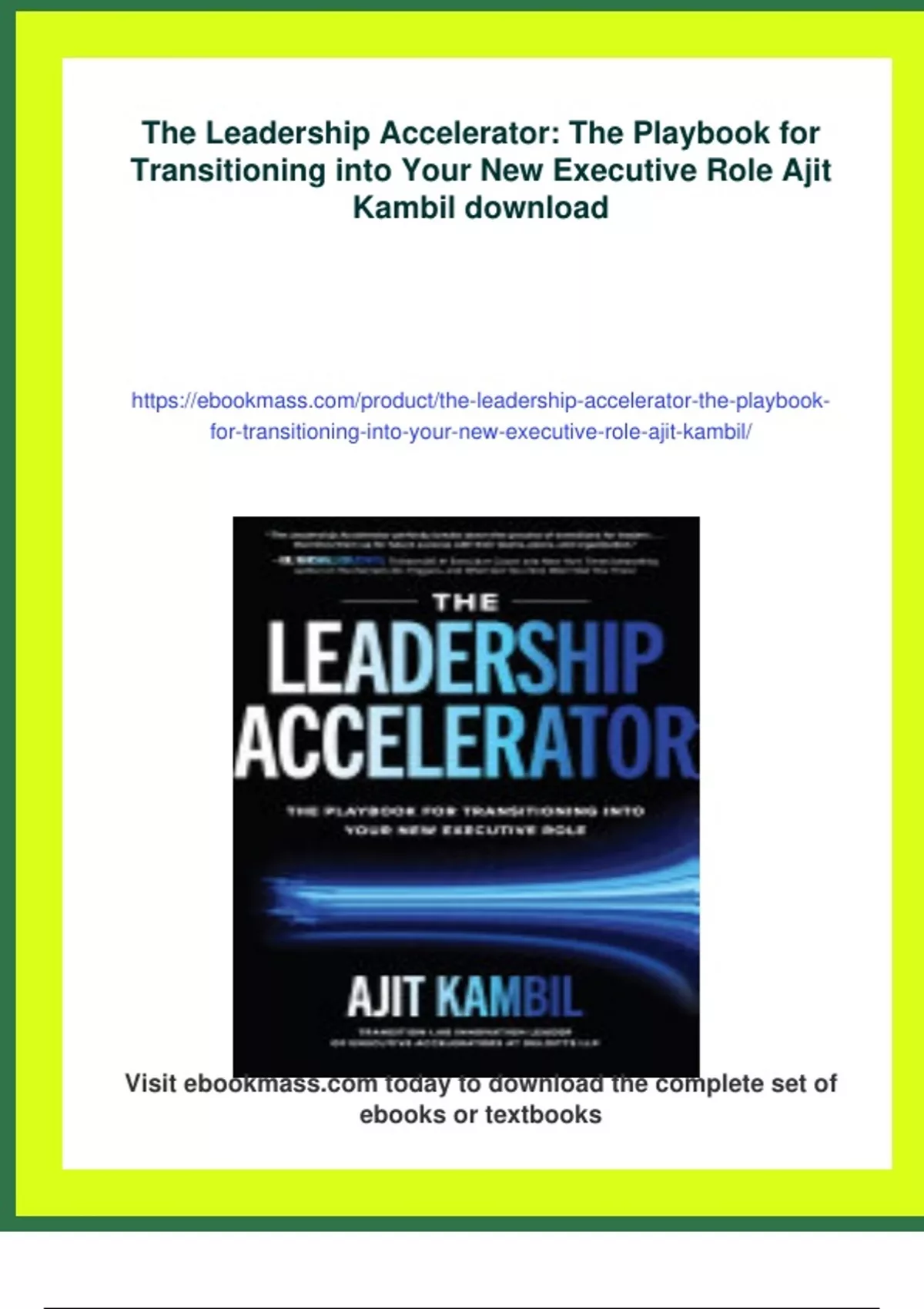 Summary The Leadership Accelerator: The Playbook for Transitioning into ...