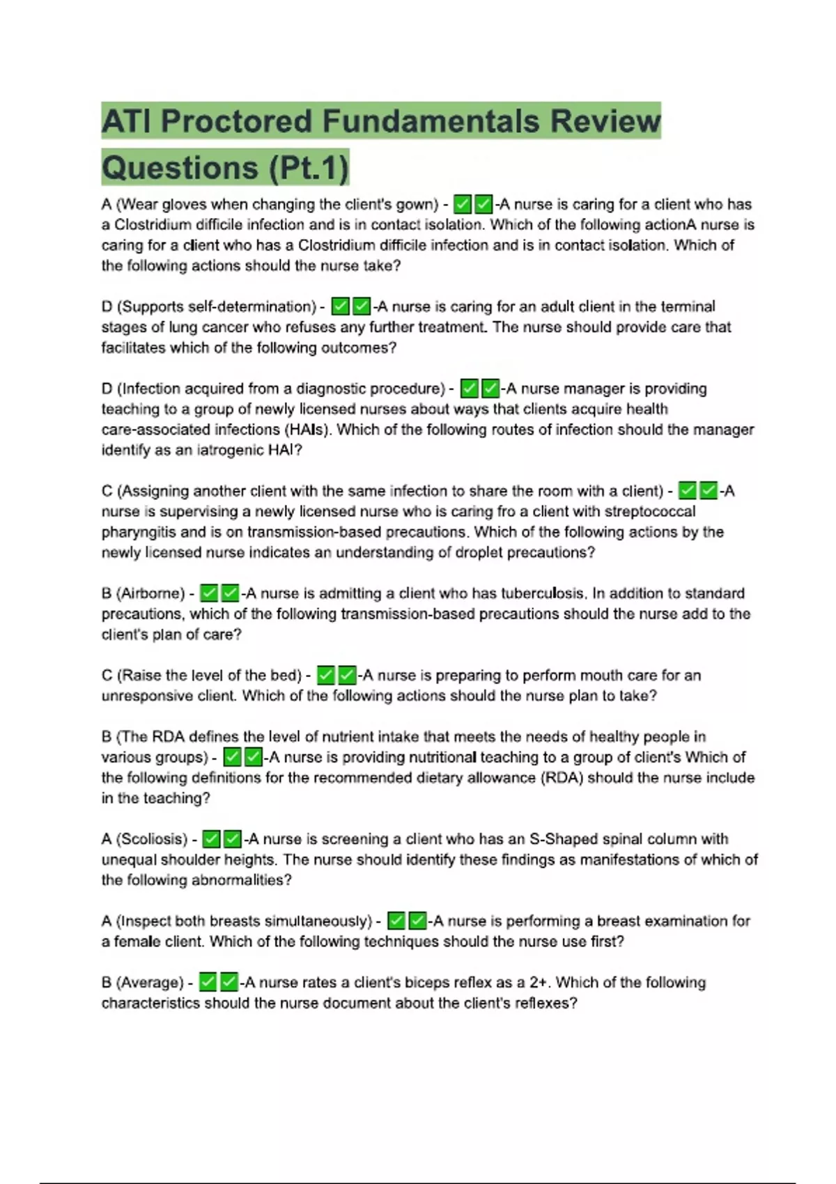 ATI Proctored Fundamentals Review Questions (Part 1) – Verified ...