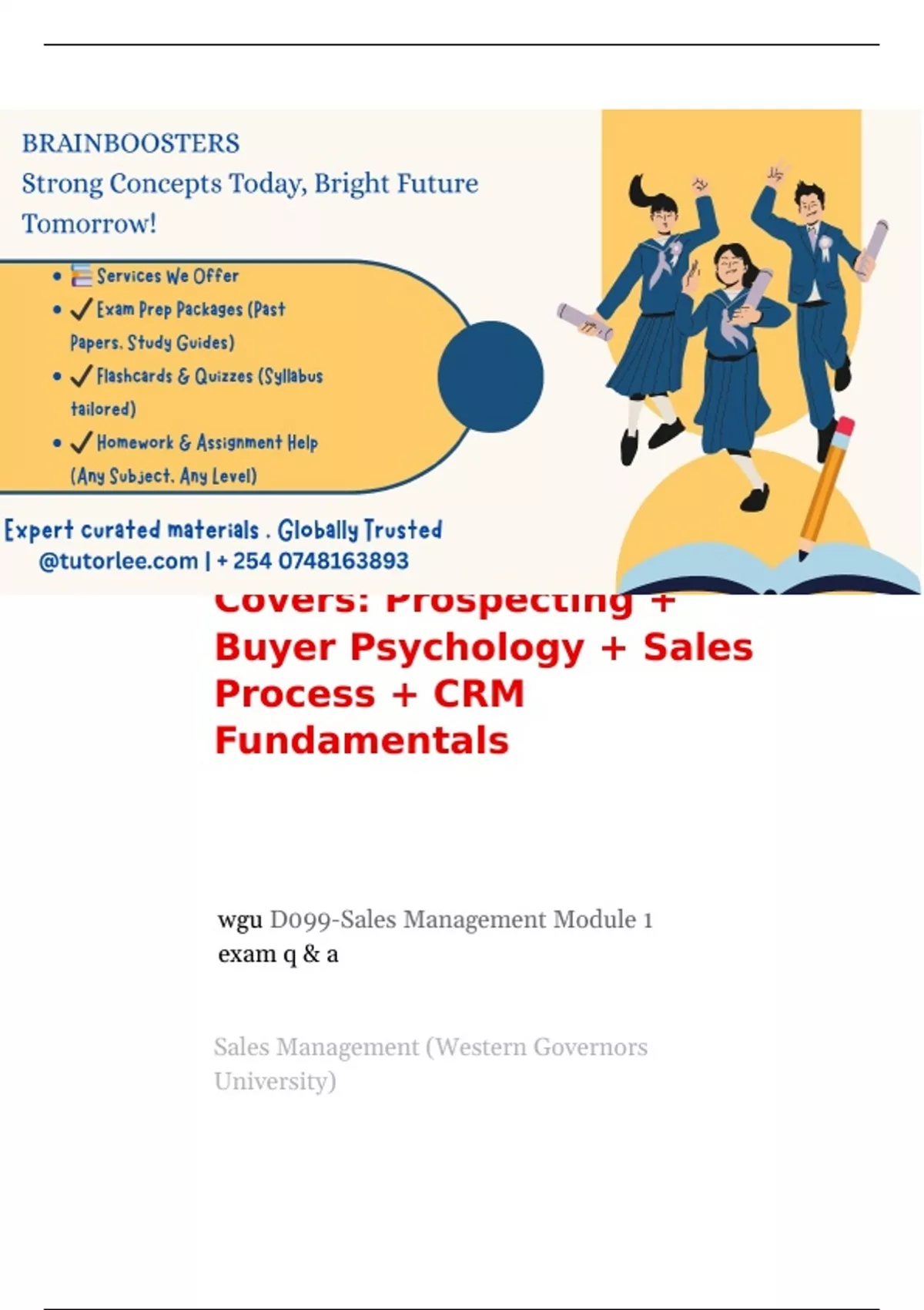 WGU | D099 | MODULE 1-12 | 2025 SALES MANAGEMENT | MASTERY SYSTEM ...