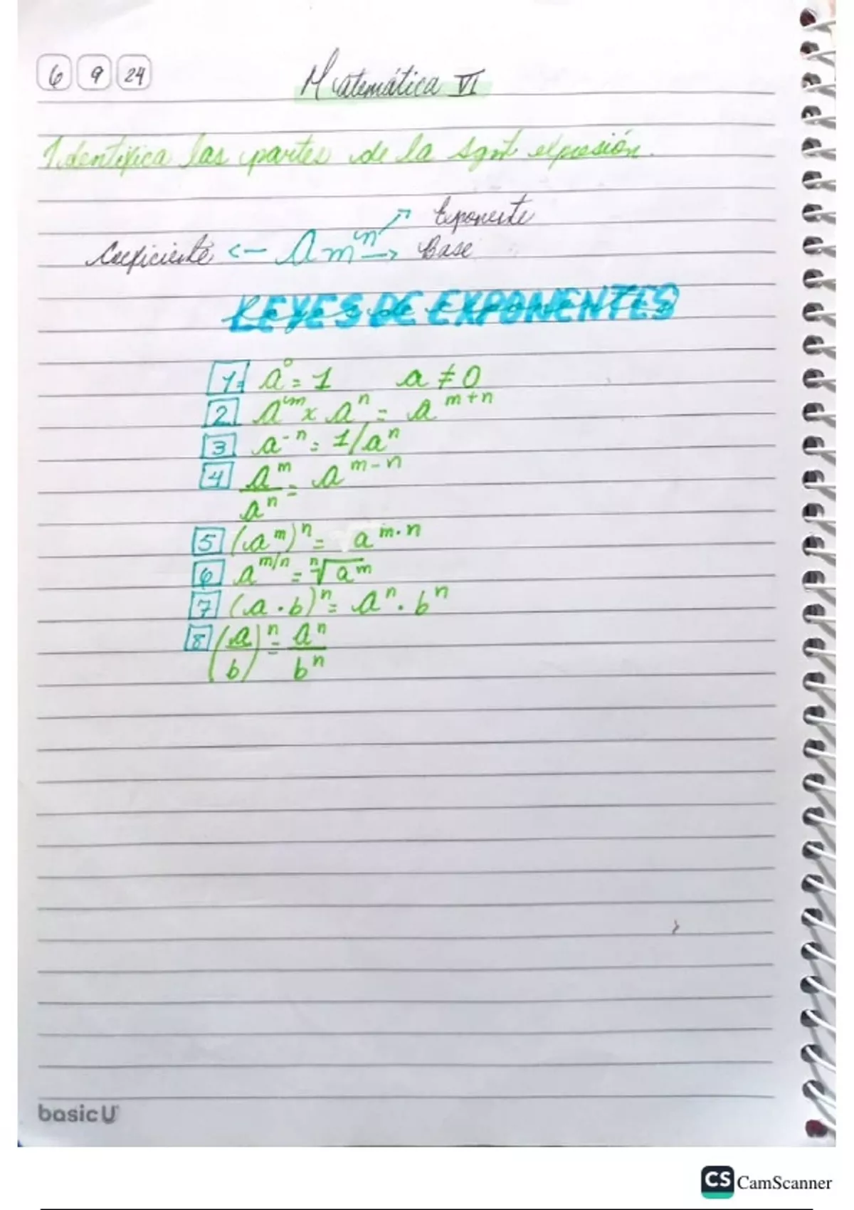 Sumario Leyes de los exponentes - Matemáticas - Stuvia US