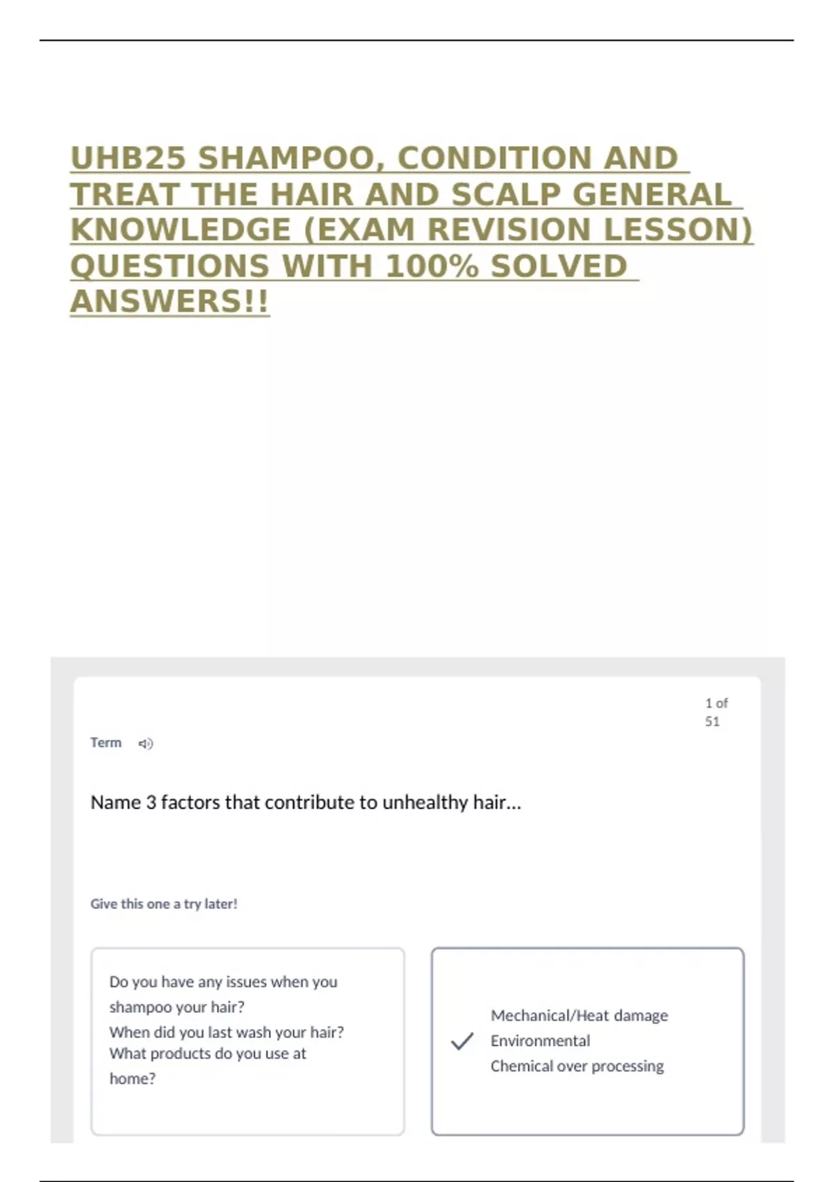 UHB25 SHAMPOO, CONDITION AND TREAT THE HAIR AND SCALP GENERAL KNOWLEDGE ...