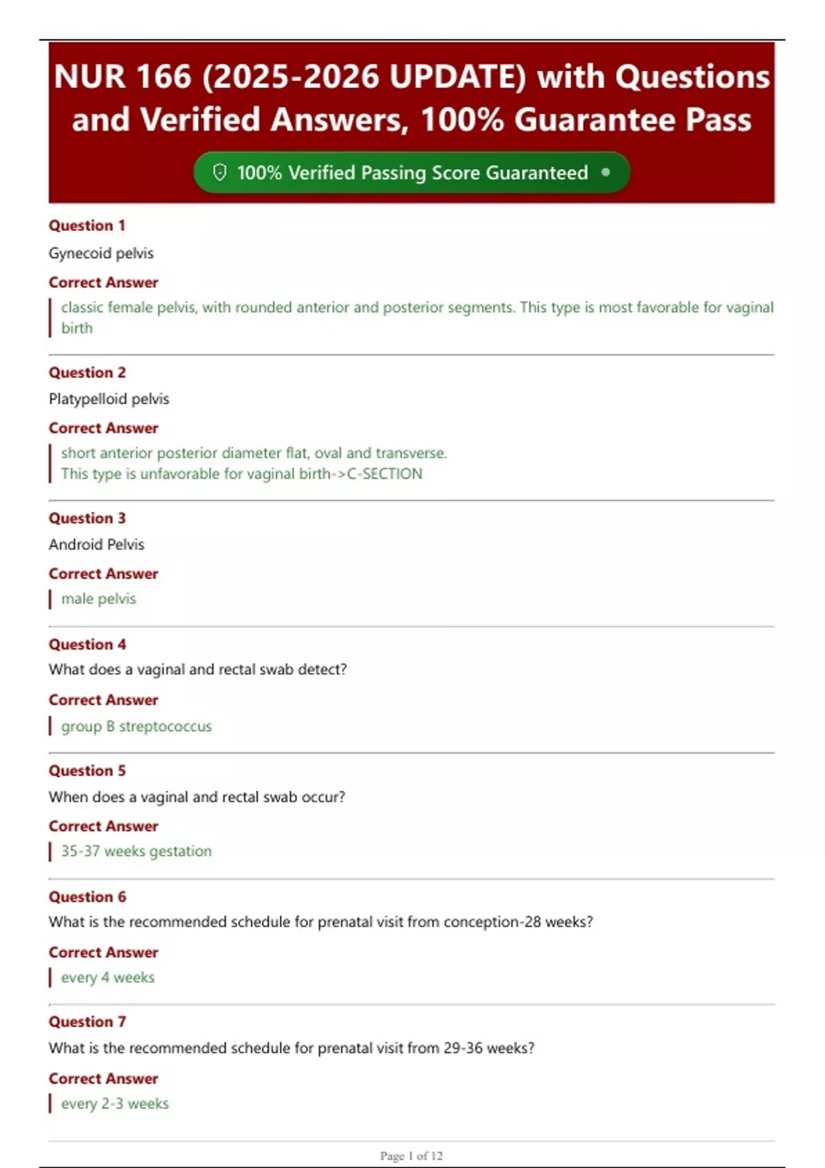 NUR 166 ( UPDATE) with Questions and Verified Answers, 100% Guarantee ...