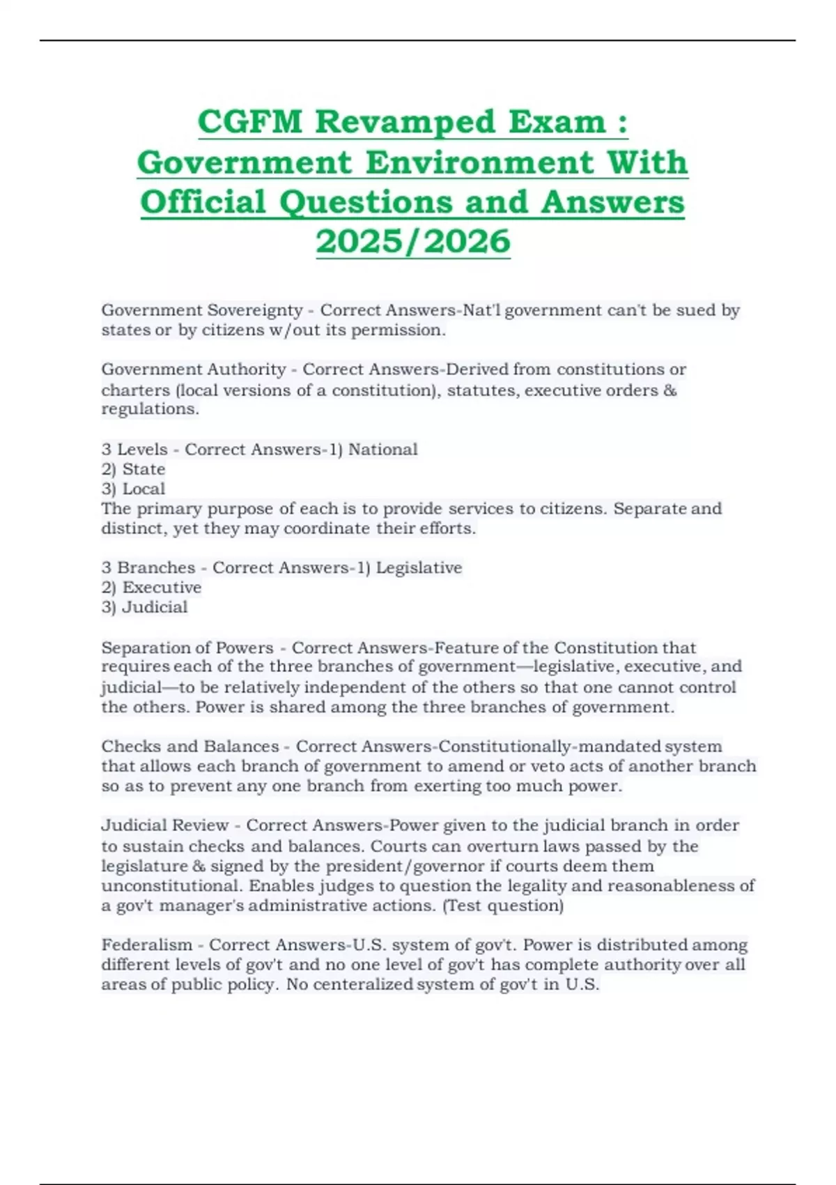 CGFM Revamped Exam : Government Environment With Official Questions and ...