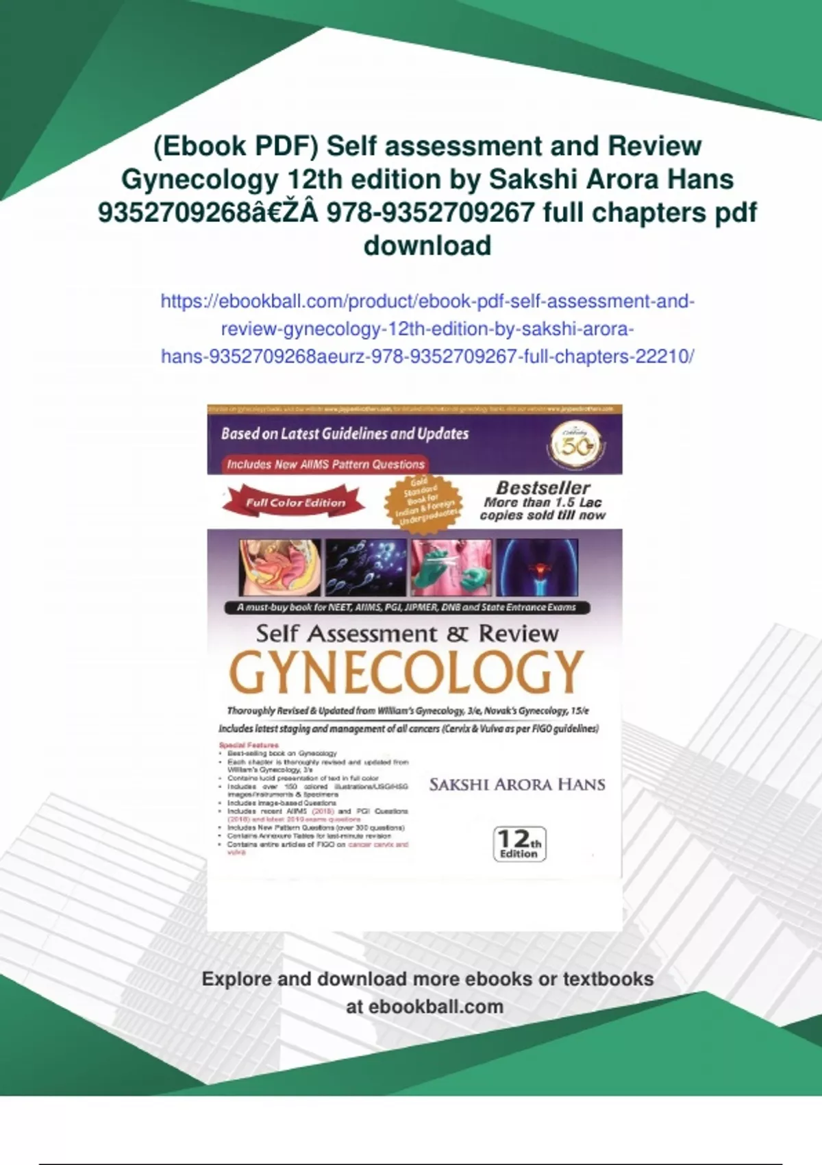 Summary (Ebook PDF) Self assessment and Review Gynecology 12th edition by Sakshi Arora Hans ...
