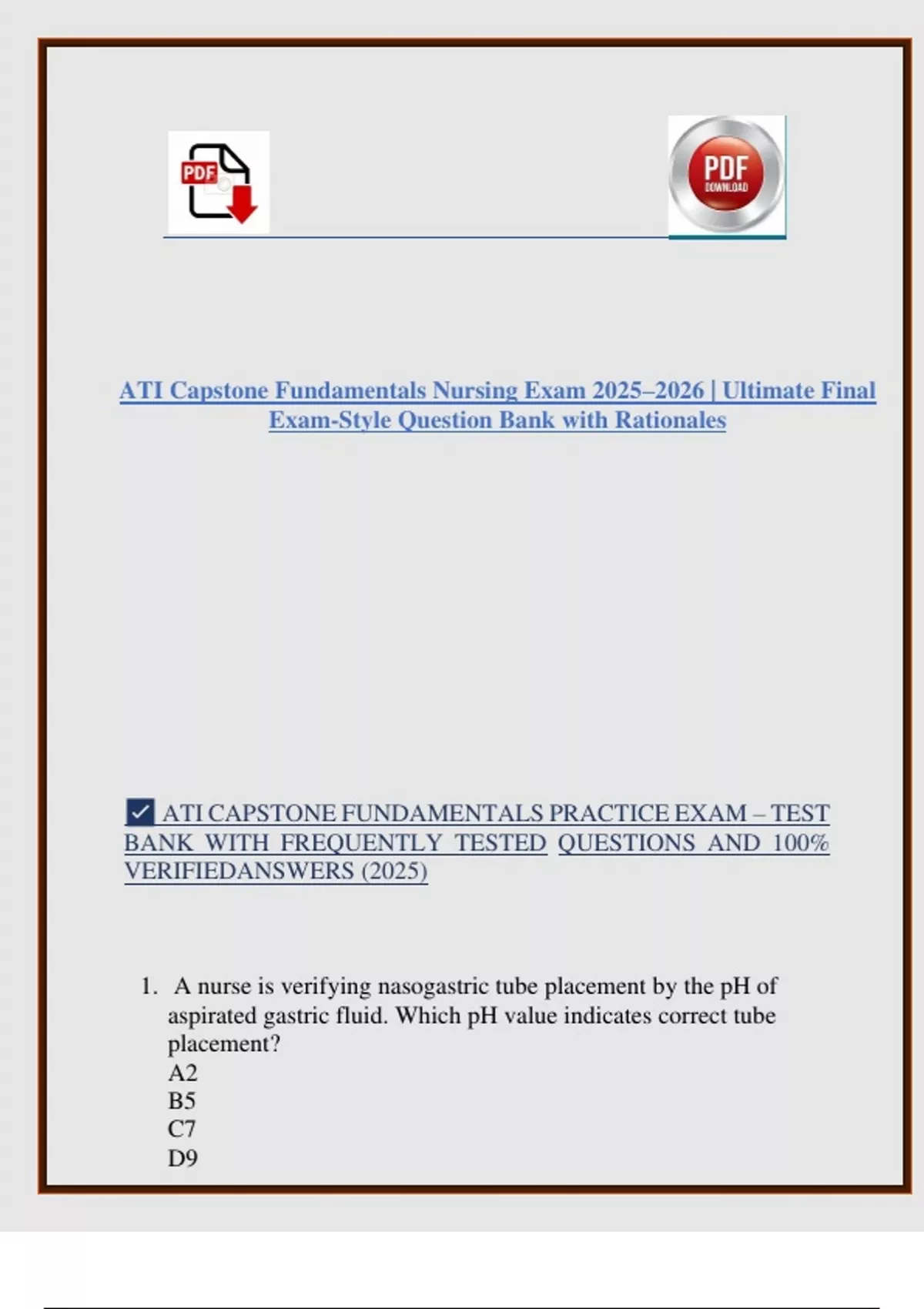 ATI Capstone Fundamentals of Nursing Exam 2025–2026 | 70+ Final Exam ...