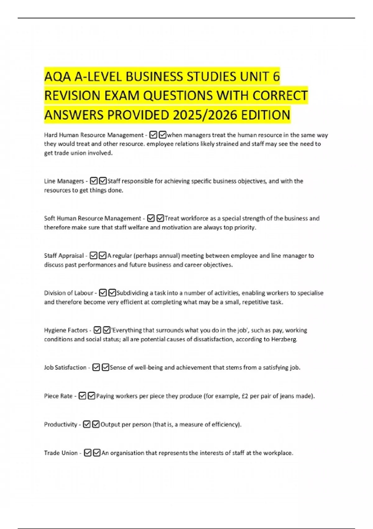 AQA A-LEVEL BUSINESS STUDIES UNIT 6 REVISION EXAM QUESTIONS WITH ...