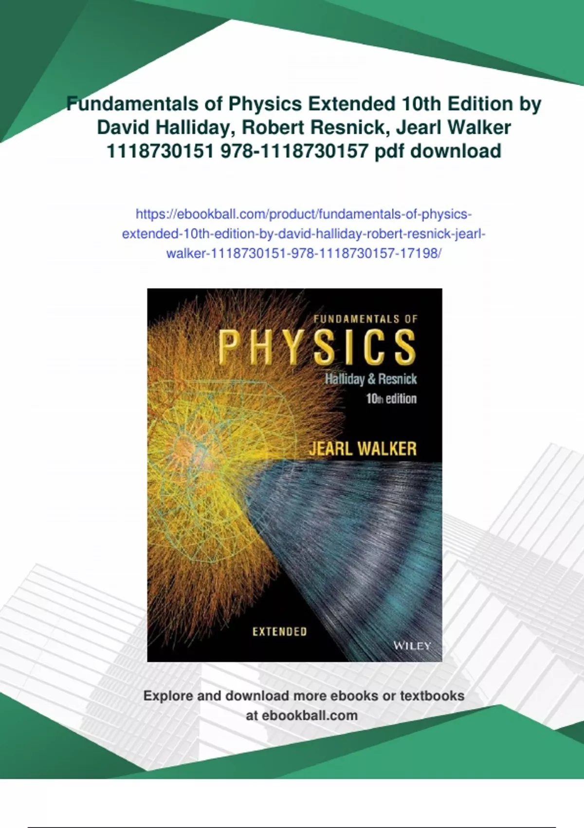 Summary Fundamentals of Physics Extended 10th Edition by David Halliday ...
