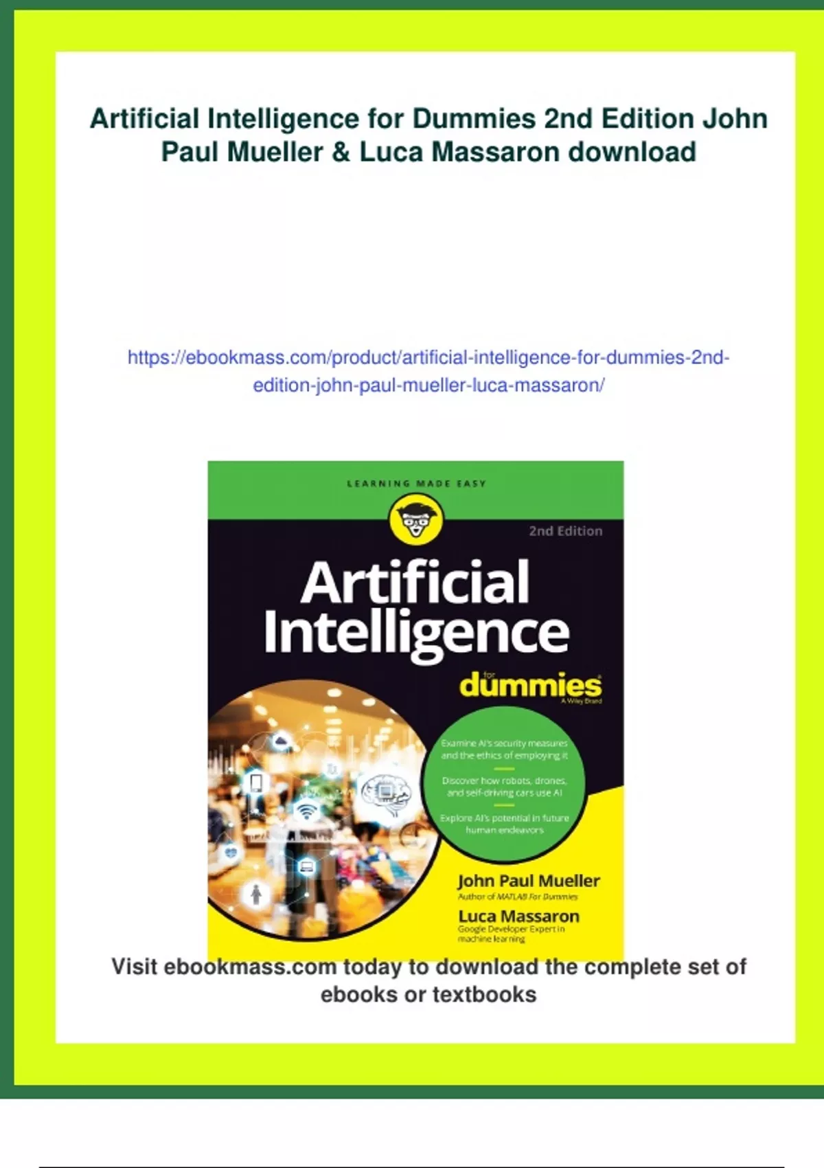 Summary Artificial Intelligence for Dummies 2nd Edition John Paul Mueller & Luca Massaron ...