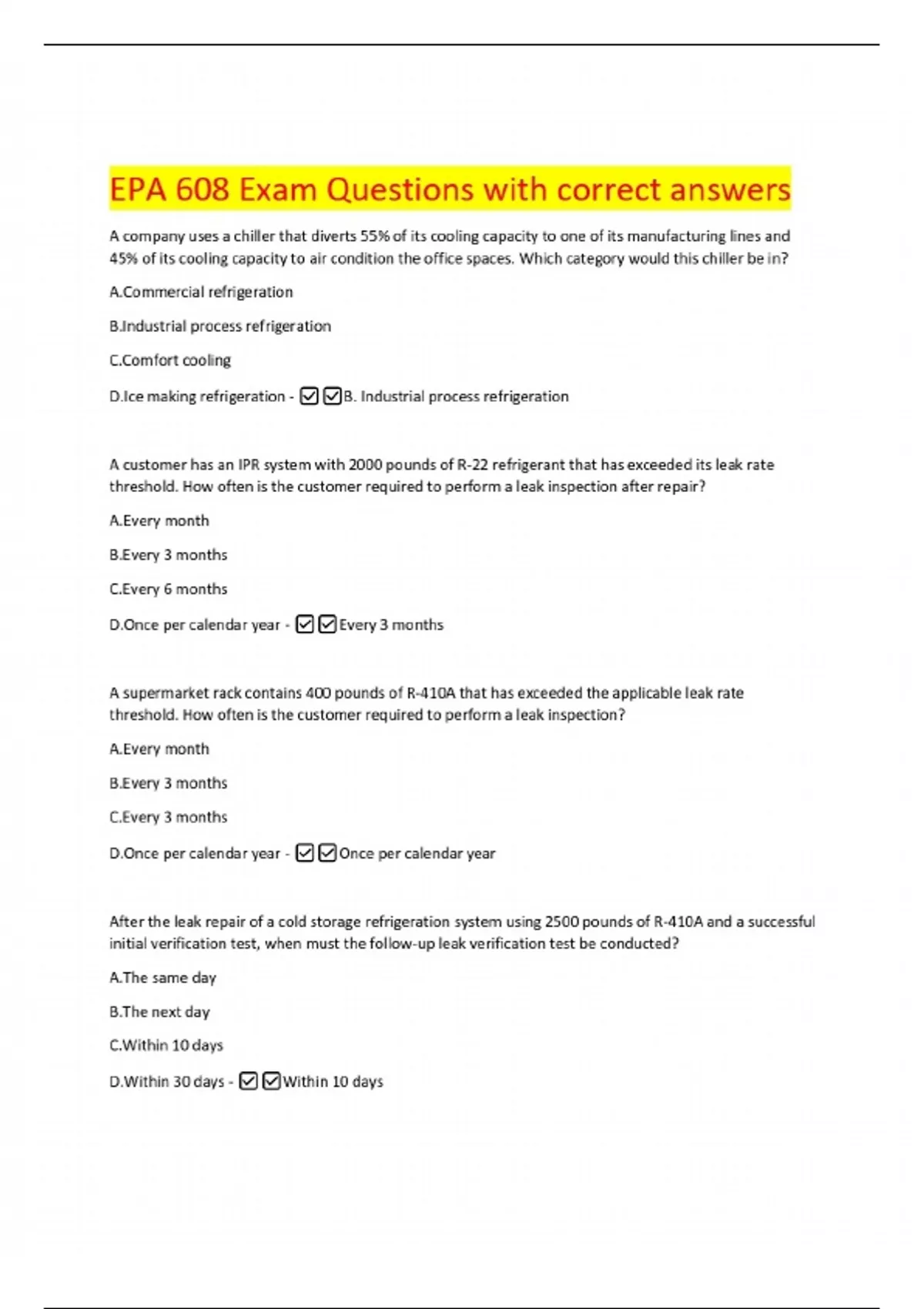 EPA 608 Exam Questions with correct answers - EPA 608 - Stuvia US