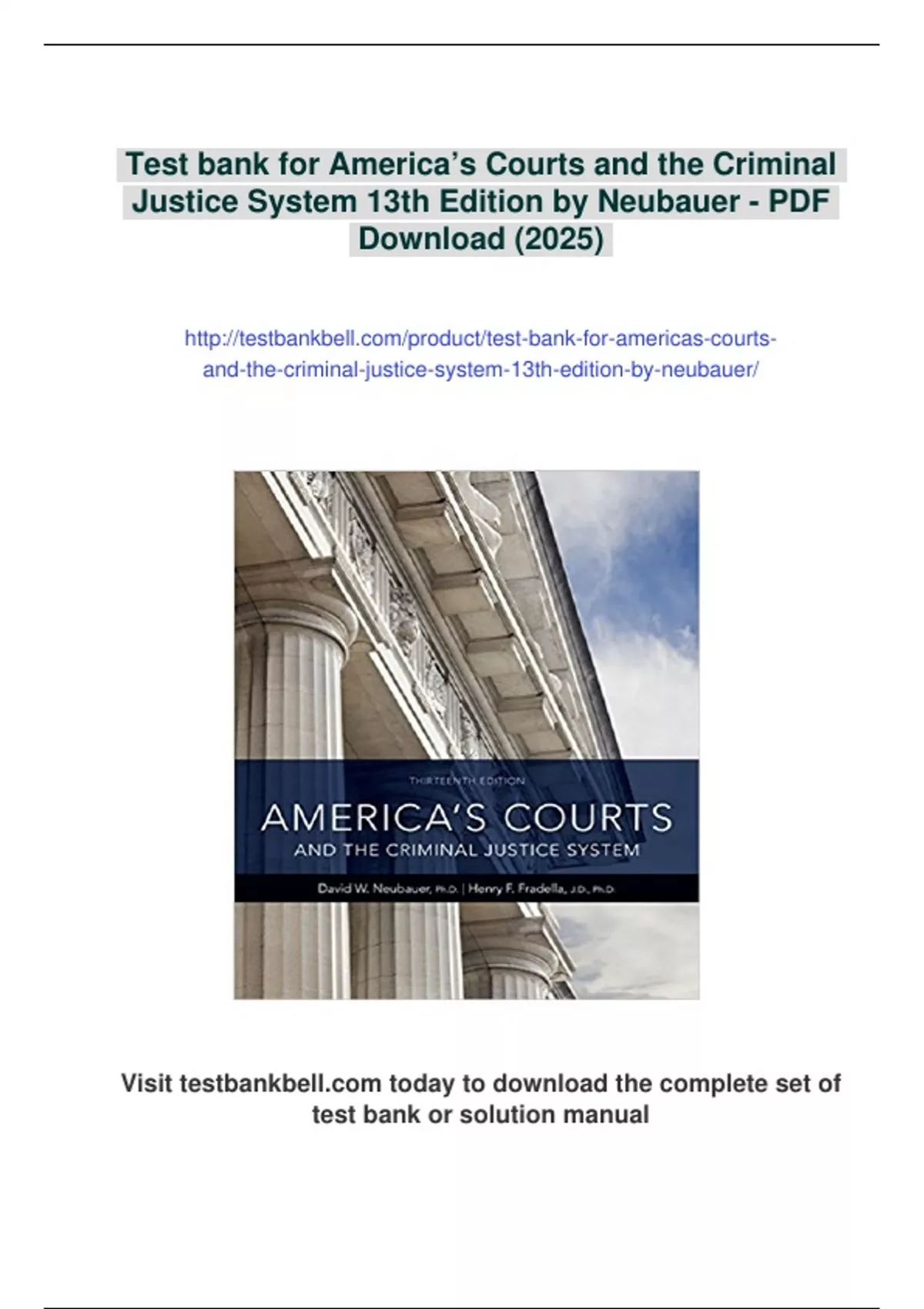 Summary Test bank for America’s Courts and the Criminal Justice System ...