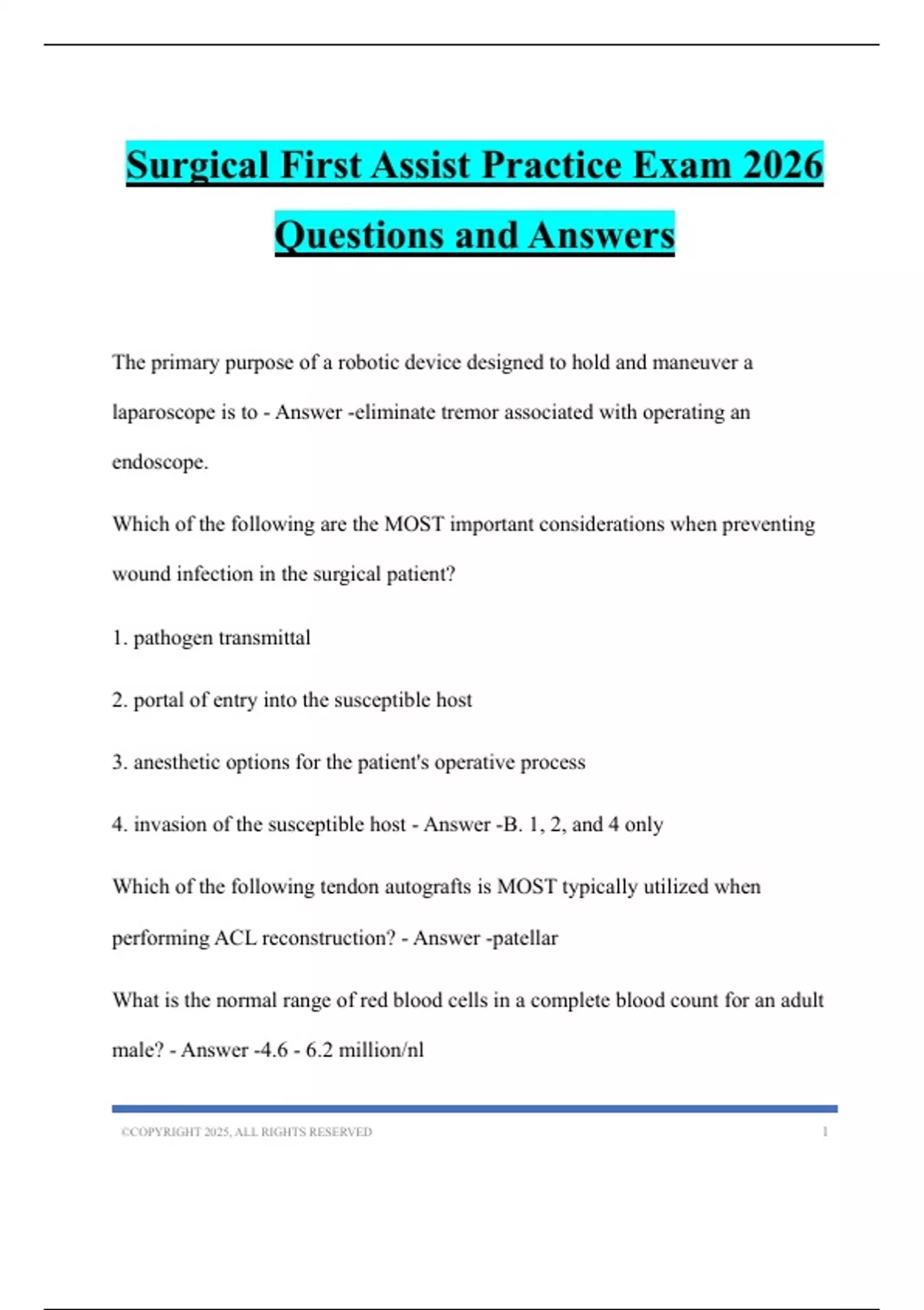 Surgical First Assist Practice Exam 2026 Questions and Answers ...