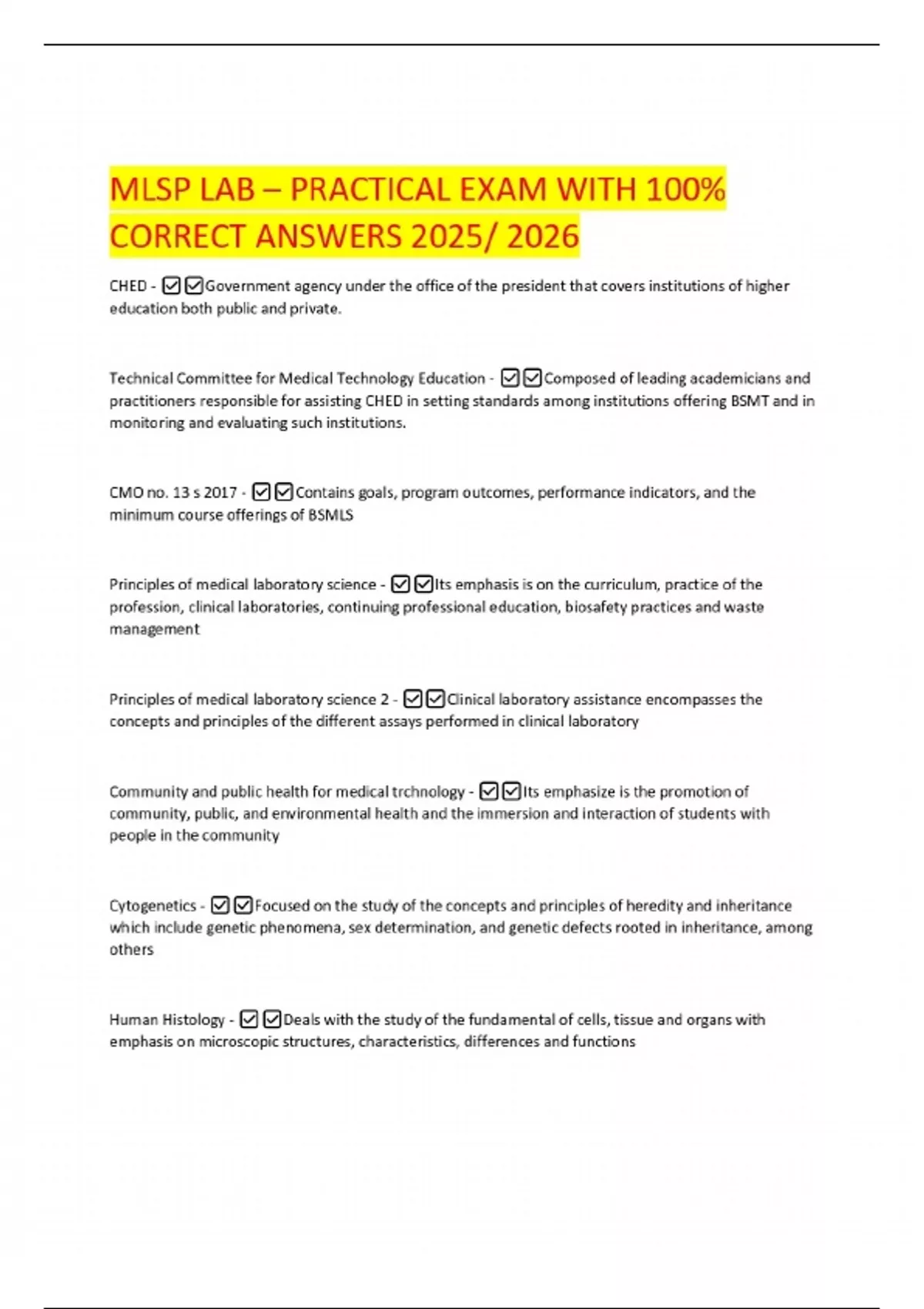 MLSP LAB – PRACTICAL EXAM WITH 100% CORRECT ANSWERS 2025/ 2026 - MLSP ...