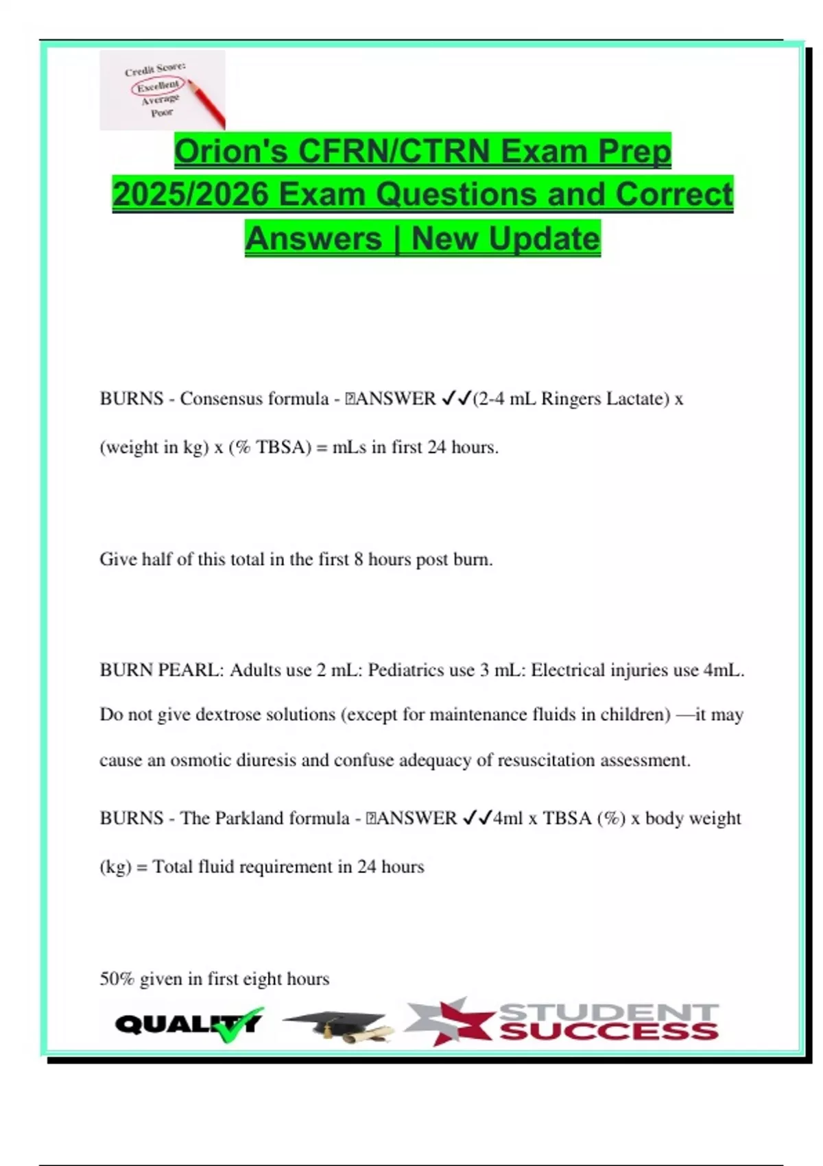 CFRN/CTRN Exam Prep 2025/2026 – 150+ Verified Questions & Clinical Pearls – Burns, Gas Laws ...