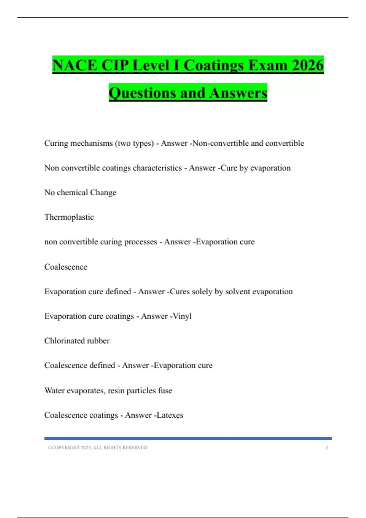 NACE CIP Level I Coatings Exam 2026 Questions and Answers - NACE CIP 1 ...