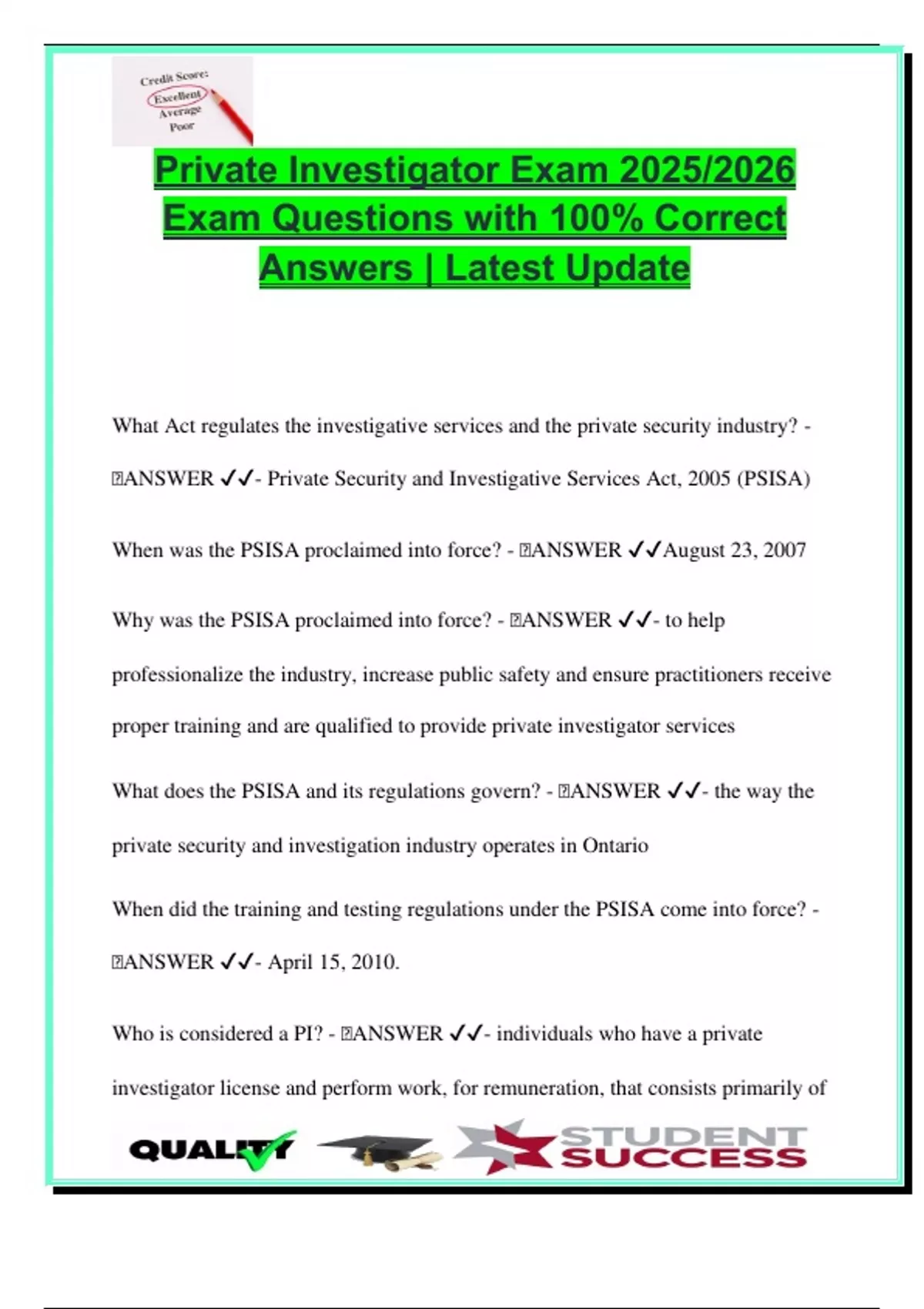 Private Investigator Licensing Exam 2025/2026 – 140+ Solved Questions ...