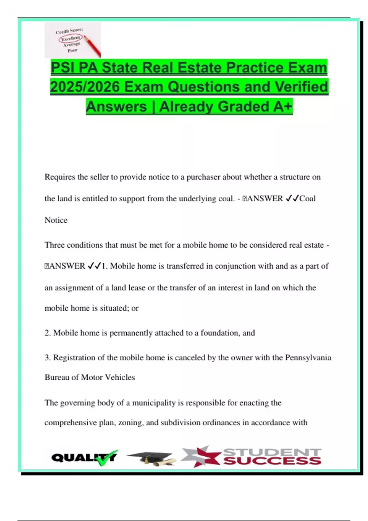 PSI Pennsylvania Real Estate Practice Exam 2025/2026 – 300+ Graded ...