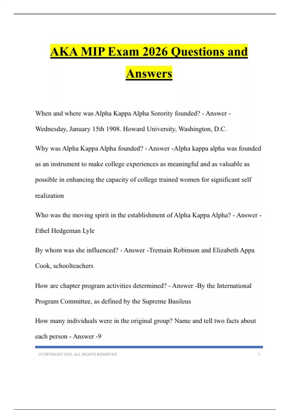 AKA MIP Exam 2026 Questions and Answers - Alpha Kappa Alpha - Stuvia US
