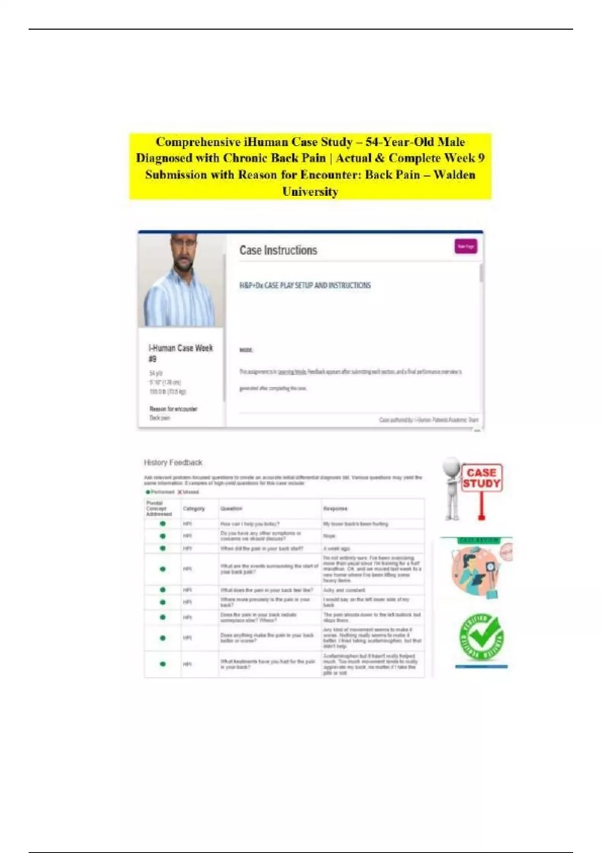 ihuman case week 9 54 year old back pain.COMPREHENSIVE I-Human Case: Week #9: 54 years old Male ...