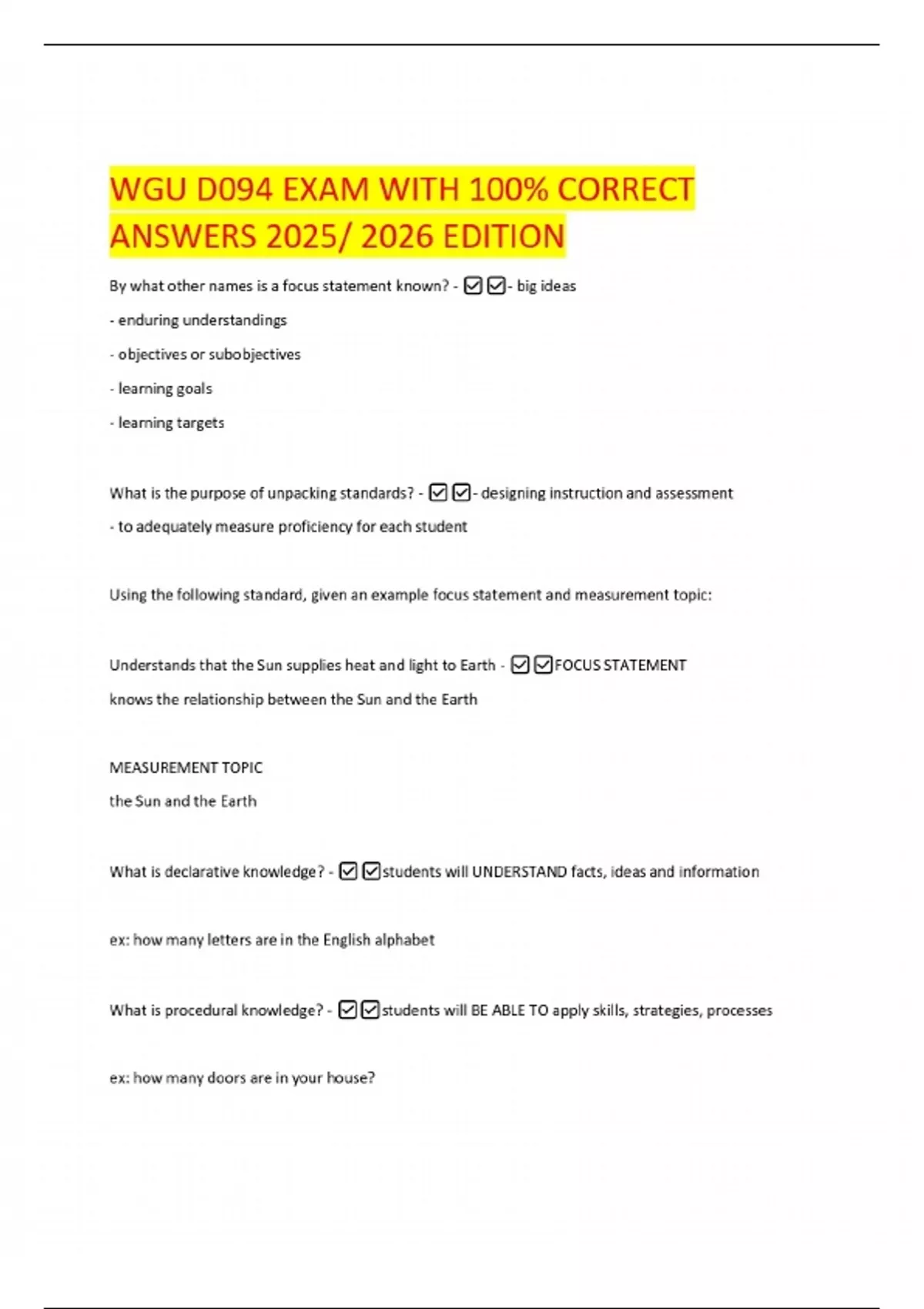 WGU D094 EXAM WITH 100% CORRECT ANSWERS 2025/ 2026 EDITION - QURT ...