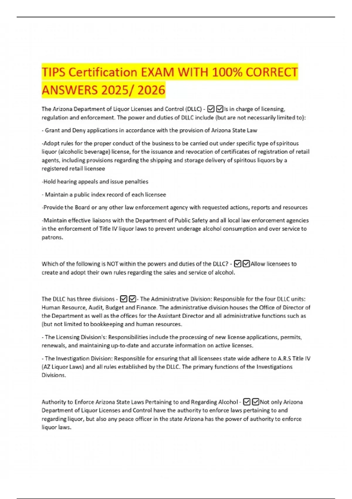 TIPS Certification EXAM WITH 100% CORRECT ANSWERS 2025/ 2026 - TIPS ...