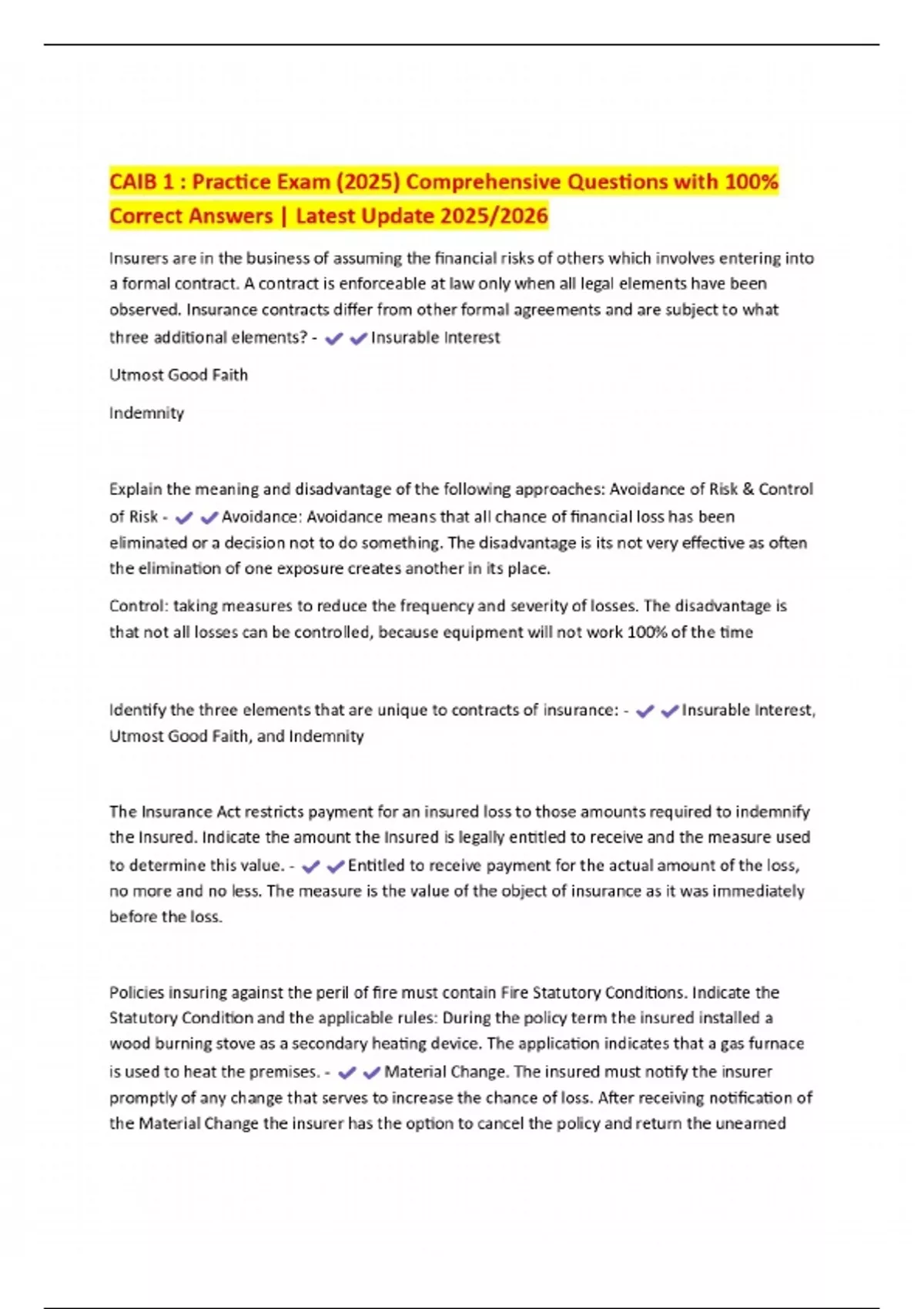 CAIB 1 : Practice Exam (2025) Comprehensive Questions with 100% Correct ...