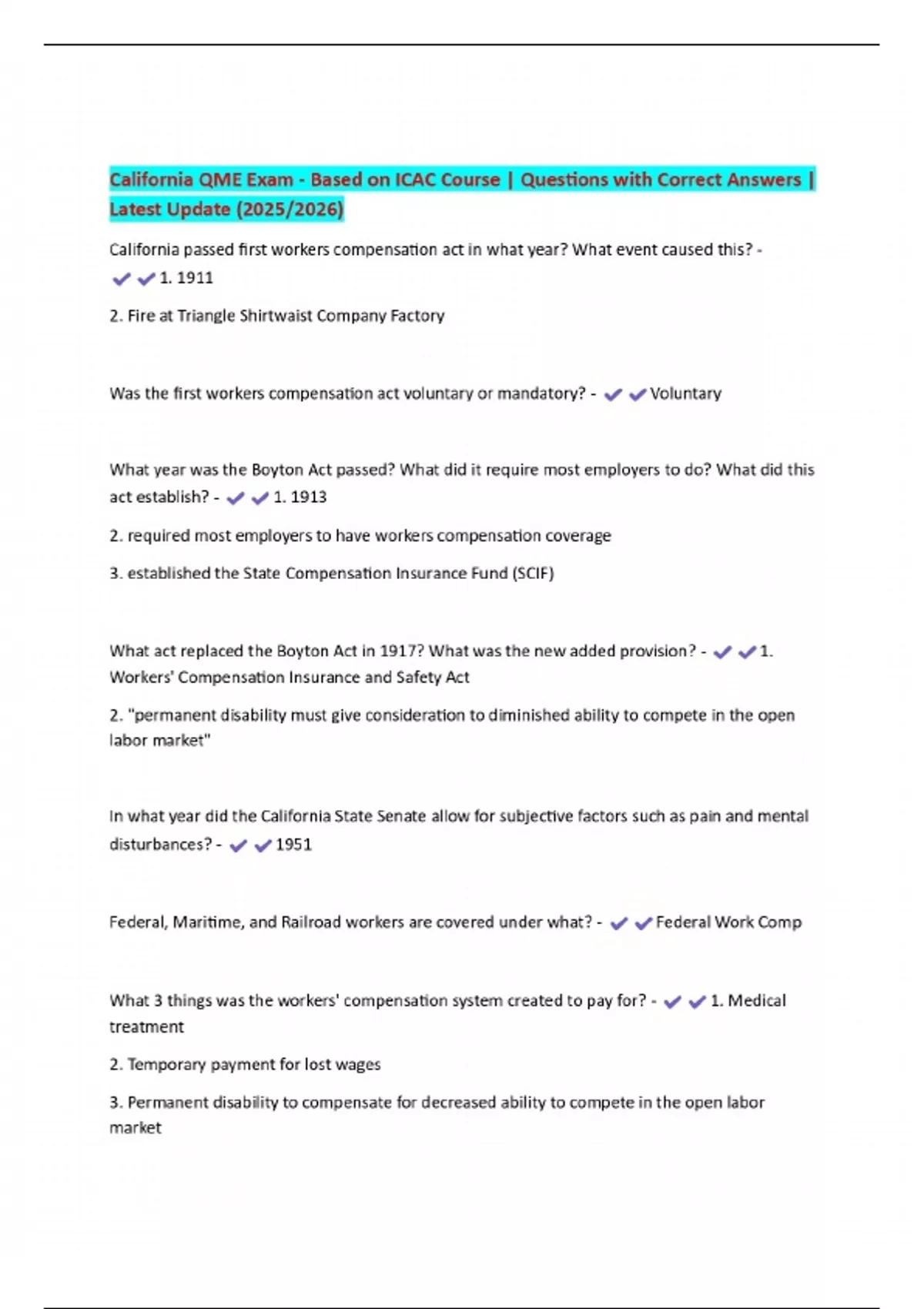 California QME Exam - Based on ICAC Course | Questions with Correct ...