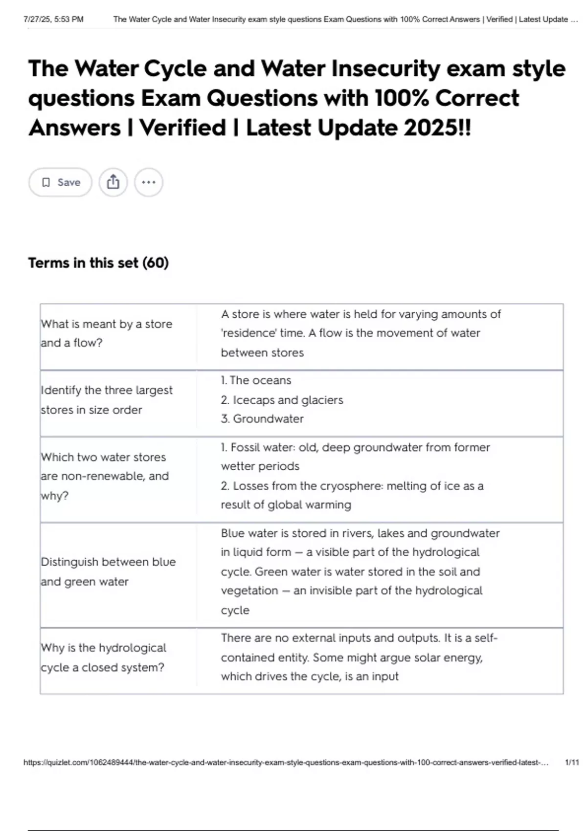 The Water Cycle and Water Insecurity exam style questions Exam ...