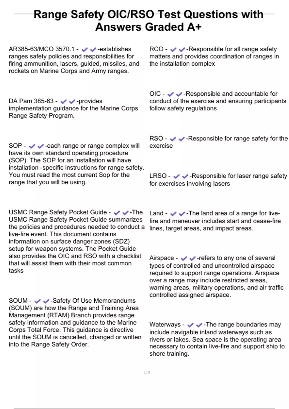 Range Safety OIC/RSO Test Questions with Answers Graded A+ - Range ...