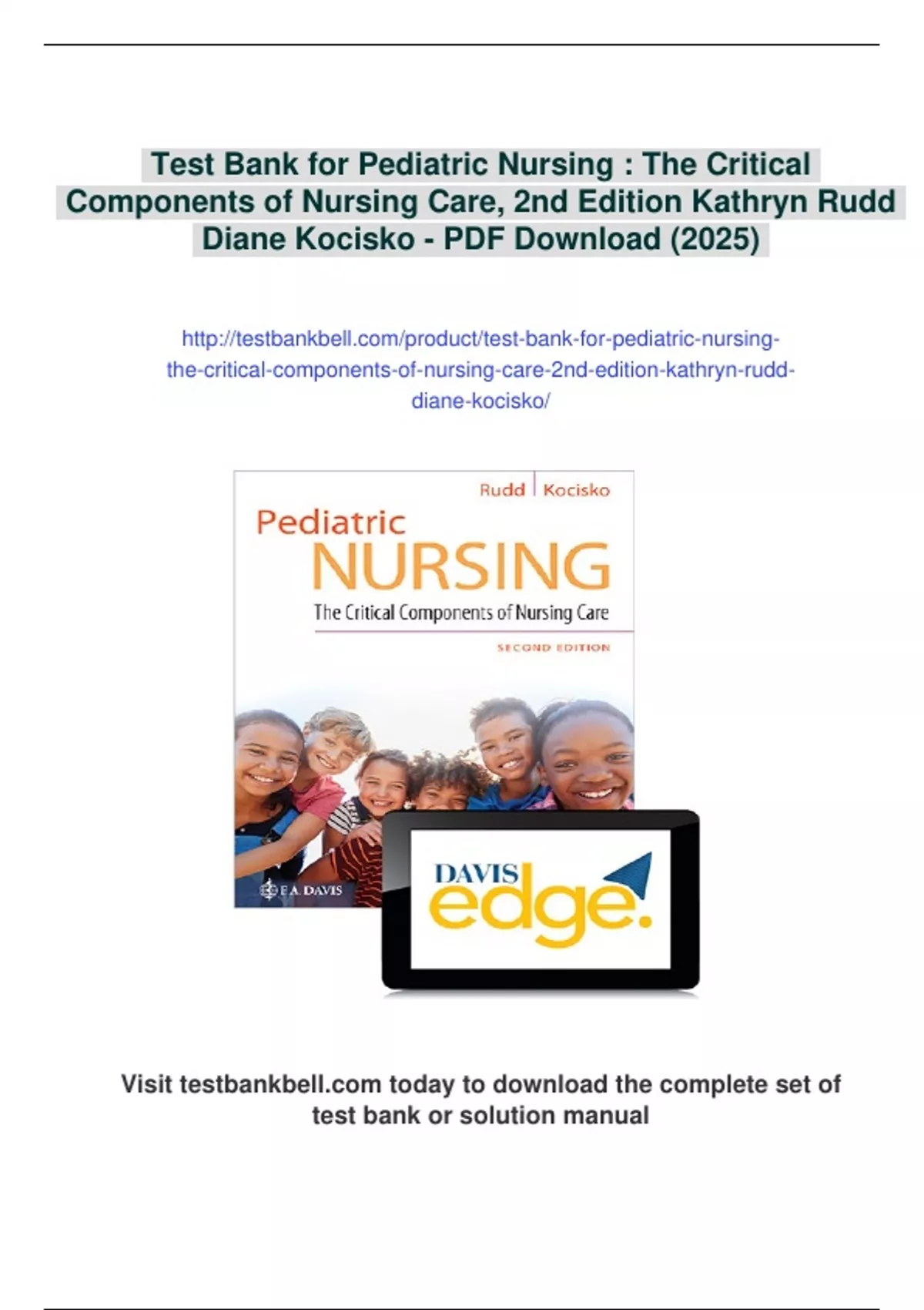 Summary Test Bank for Pediatric Nursing : The Critical Components of ...