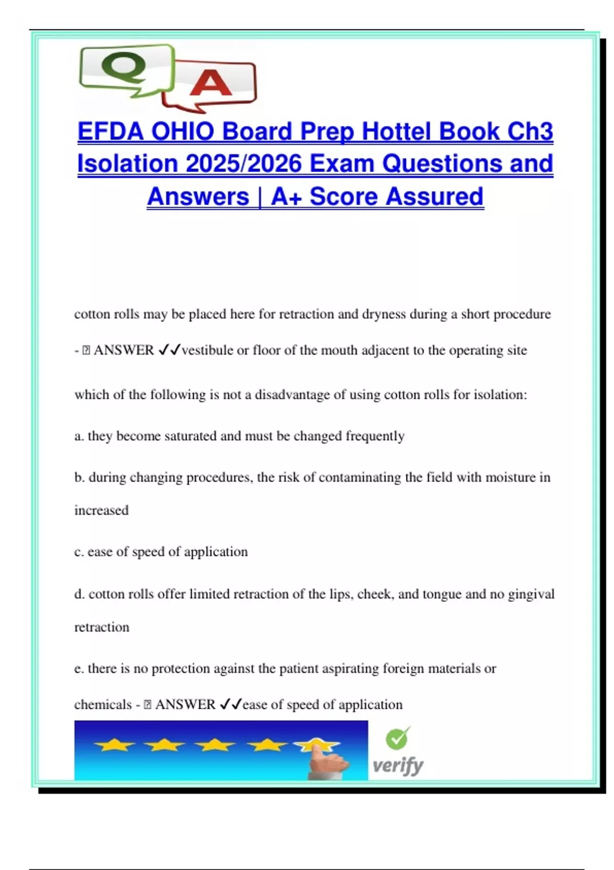EFDA Ohio Board Prep – Chapter 3 Isolation (2025/2026) – 50 Verified Q ...
