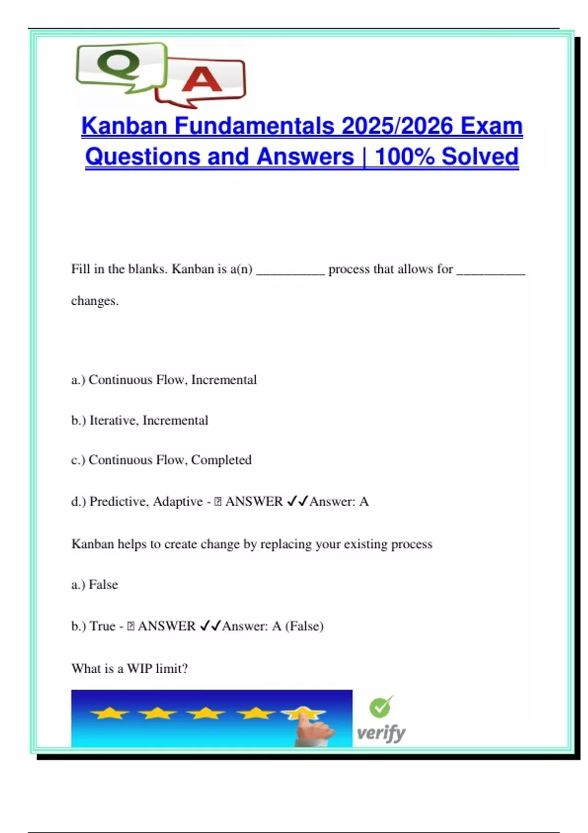 Kanban Fundamentals Exam Pack 2025/2026 – 34 Solved Questions on WIP ...