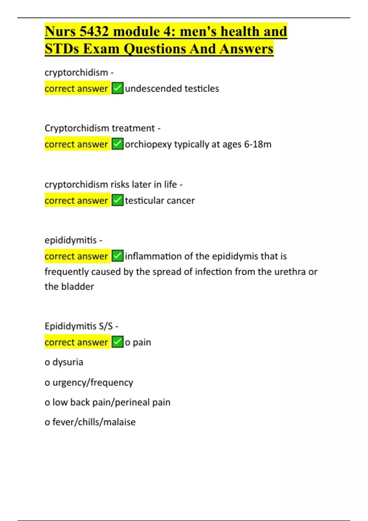 Nurs 5432 module 4 men-s health and STDs Exam Questions And Answers.docx - NURS 5432 - Stuvia US