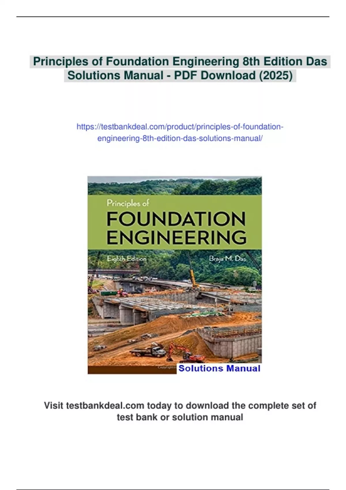 Summary Principles of Foundation Engineering 8th Edition Das Solutions Manual - PDF Download ...
