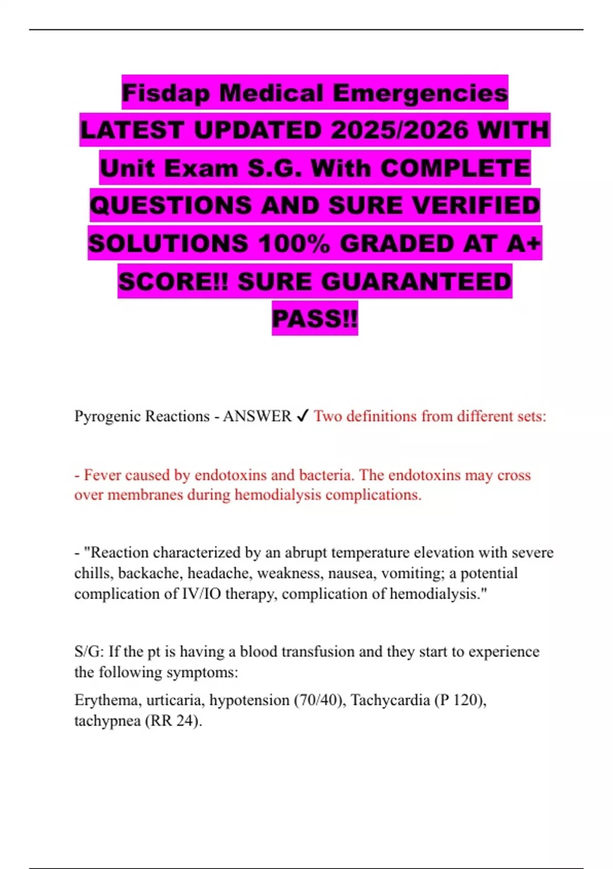 Fisdap Medical Emergencies LATEST UPDATED 2025/2026 WITH Unit Exam S.G ...