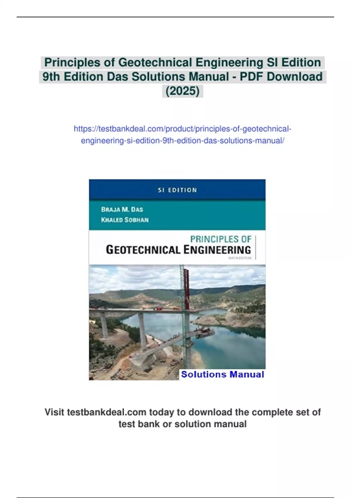 Summary Principles of Geotechnical Engineering SI Edition 9th Edition ...