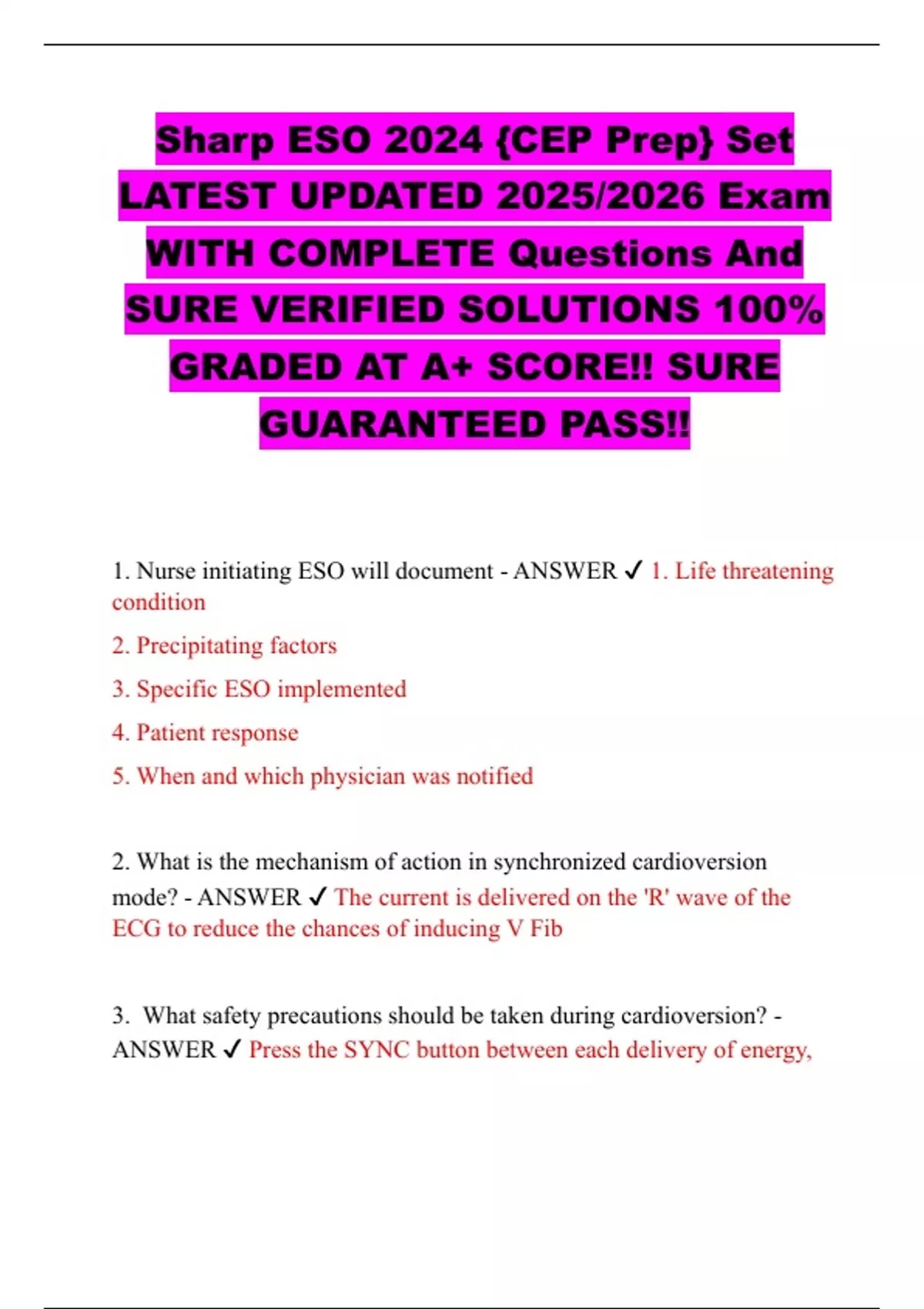 Sharp ESO 2024 {CEP Prep} Set LATEST UPDATED 2025/2026 Exam WITH ...
