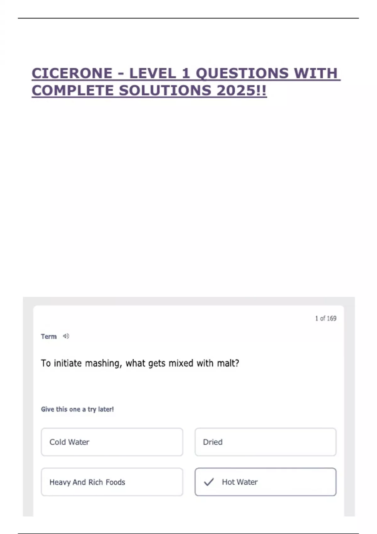 CICERONE - LEVEL 1 QUESTIONS WITH COMPLETE SOLUTIONS 2025!! - Cicerone Level 1 - Stuvia US