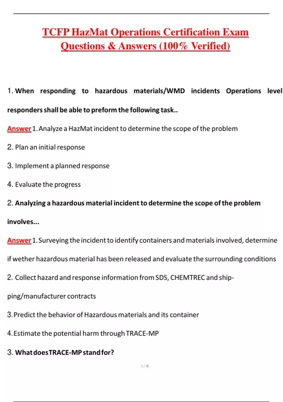 Tcfp HazMat Operations Possible 2025 Questions and Answers Pass the ...