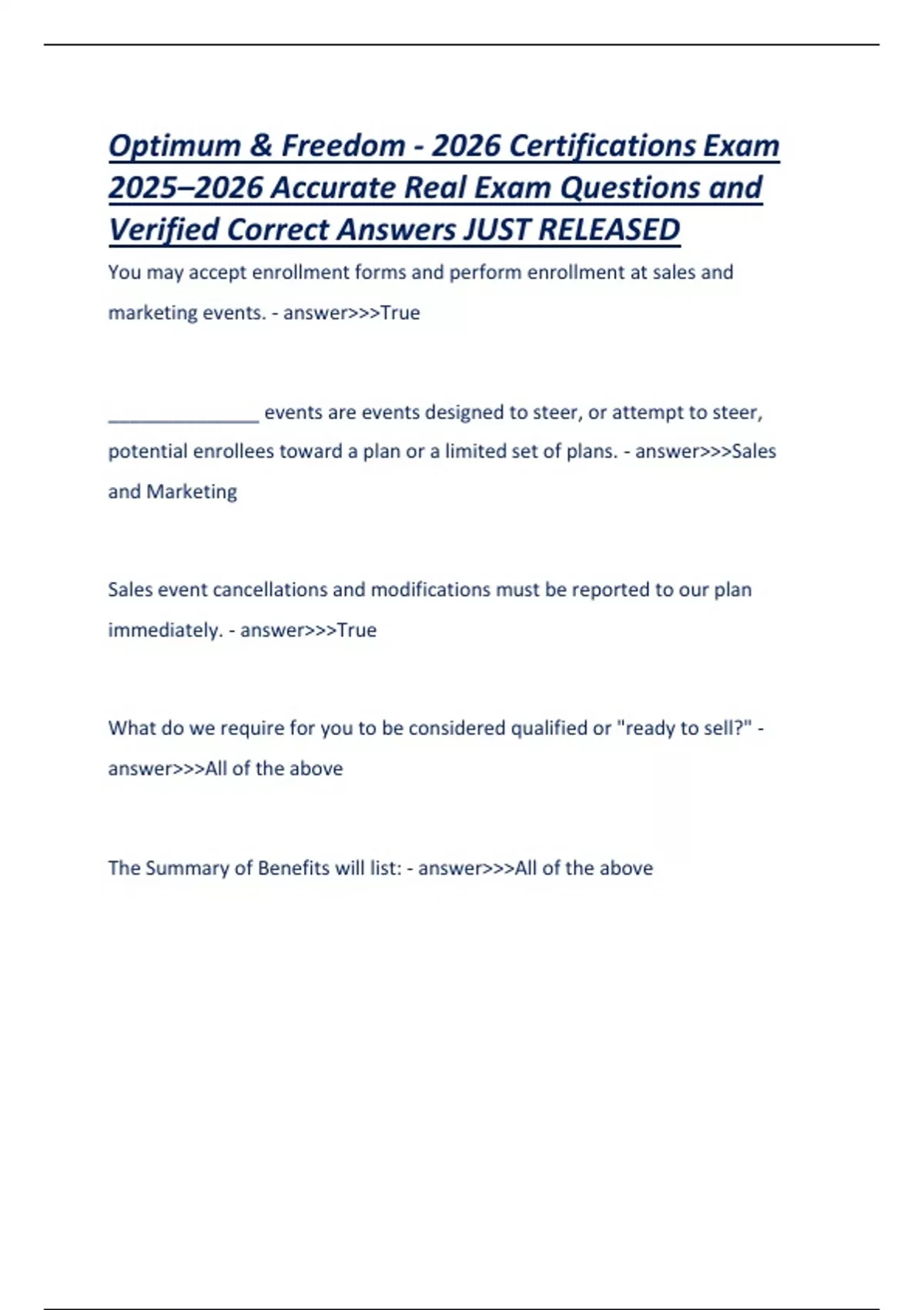 Optimum & Freedom - 2026 Certifications Exam 2025–2026 Accurate Real ...