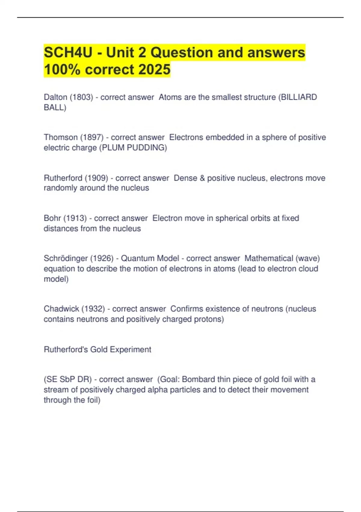 SCH4U - Unit 2 Question and answers 100% correct 2025 - SCH4U - Unit 2 ...