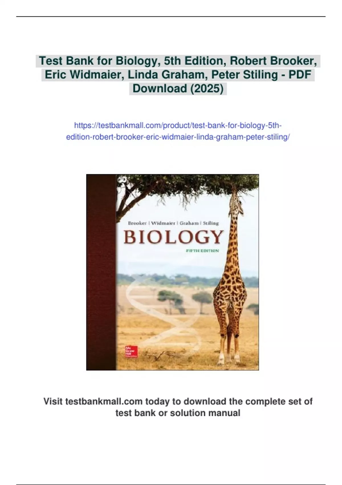 Summary Test Bank for Biology, 5th Edition, Robert Brooker, Eric ...