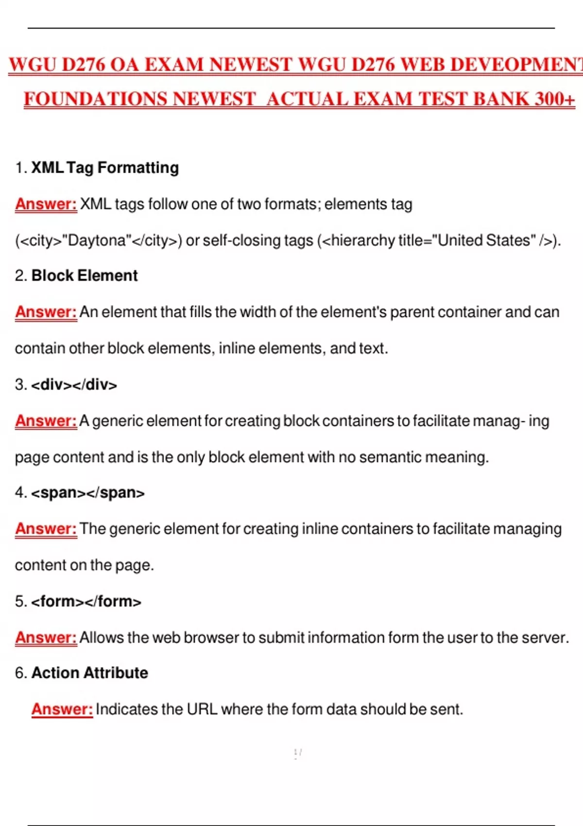 WGU D276 (New 2025/ 2026 Update) Web Development Foundations Exam | Guide with Questions and ...