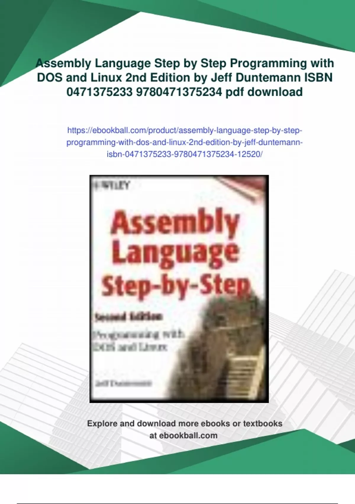 Summary Assembly Language Step by Step Programming with DOS and Linux 2nd Edition by Jeff ...