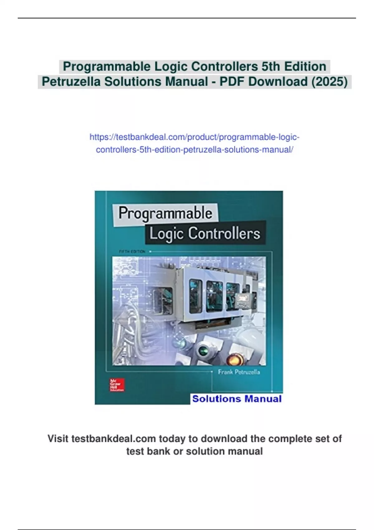 Summary Programmable Logic Controllers 5th Edition Petruzella Solutions Manual - Digital ...