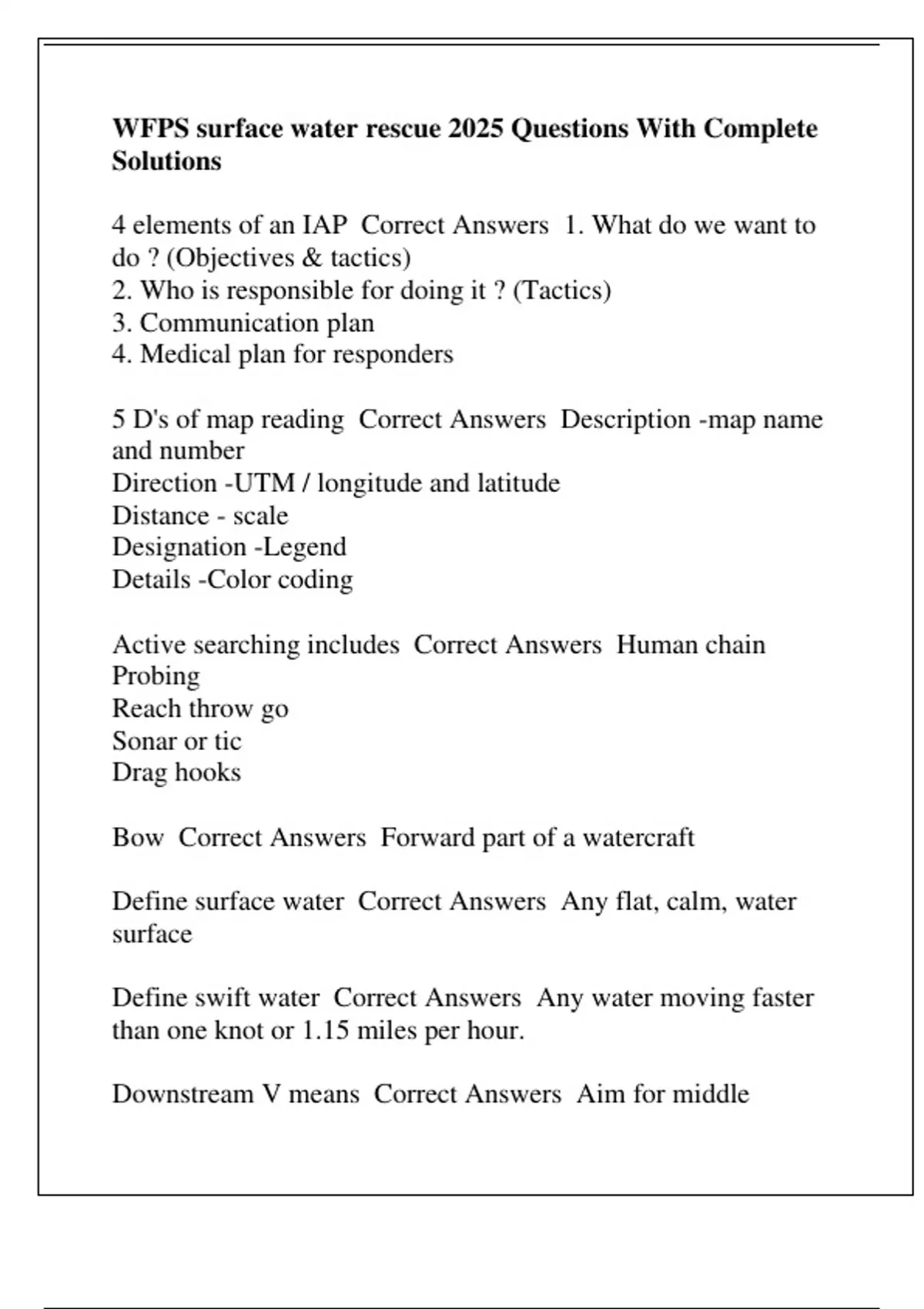 WFPS surface water rescue 2025 Questions With Complete Solutions - WFPS ...