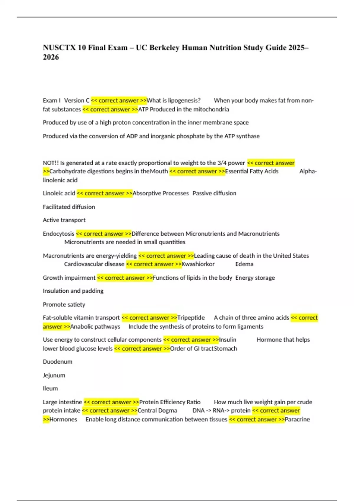 NUSCTX 10 Final Exam – UC Berkeley Human Nutrition Study Guide 2025 ...