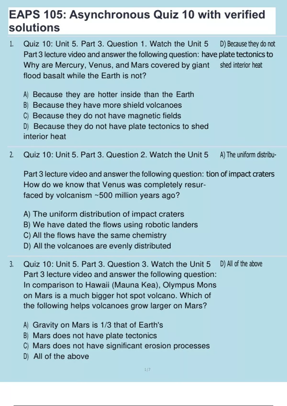 EAPS 105: Asynchronous Quiz 10 with verified solutions - EAPS 105 ...