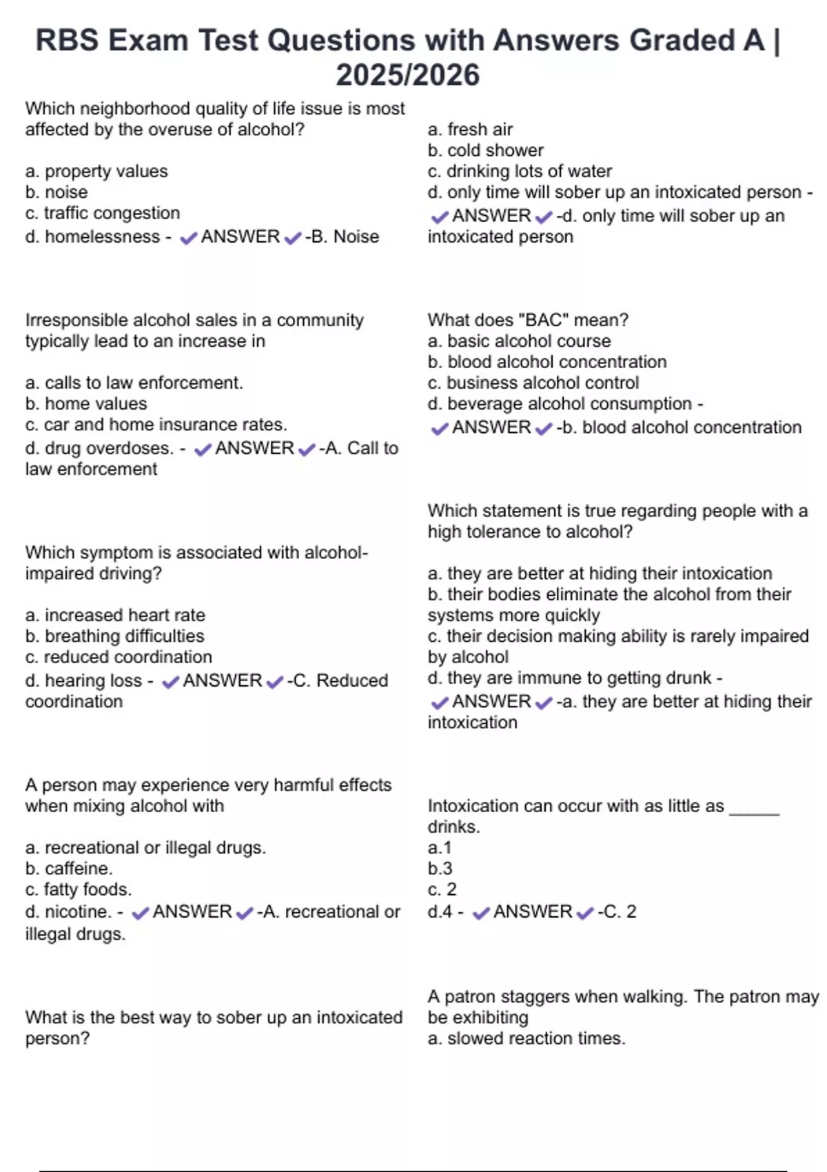 RBS Exam Test Questions with Answers Graded A | 2025/2026 - RBS - Stuvia US